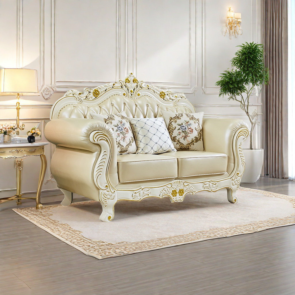 Romero European Sofa French Solid Wood Leather Sofa 70.4'' Genuine ...