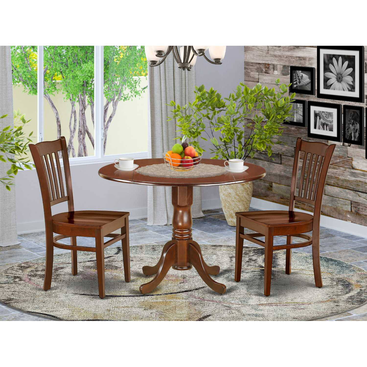 Alcott Hill® 3-Piece Mahogany Finish Solid Wood Top-Round Dining Room ...