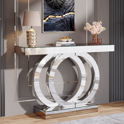 Mercer41 43.3-Inch Mirrored Console Table, Modern Entryway Table With ...