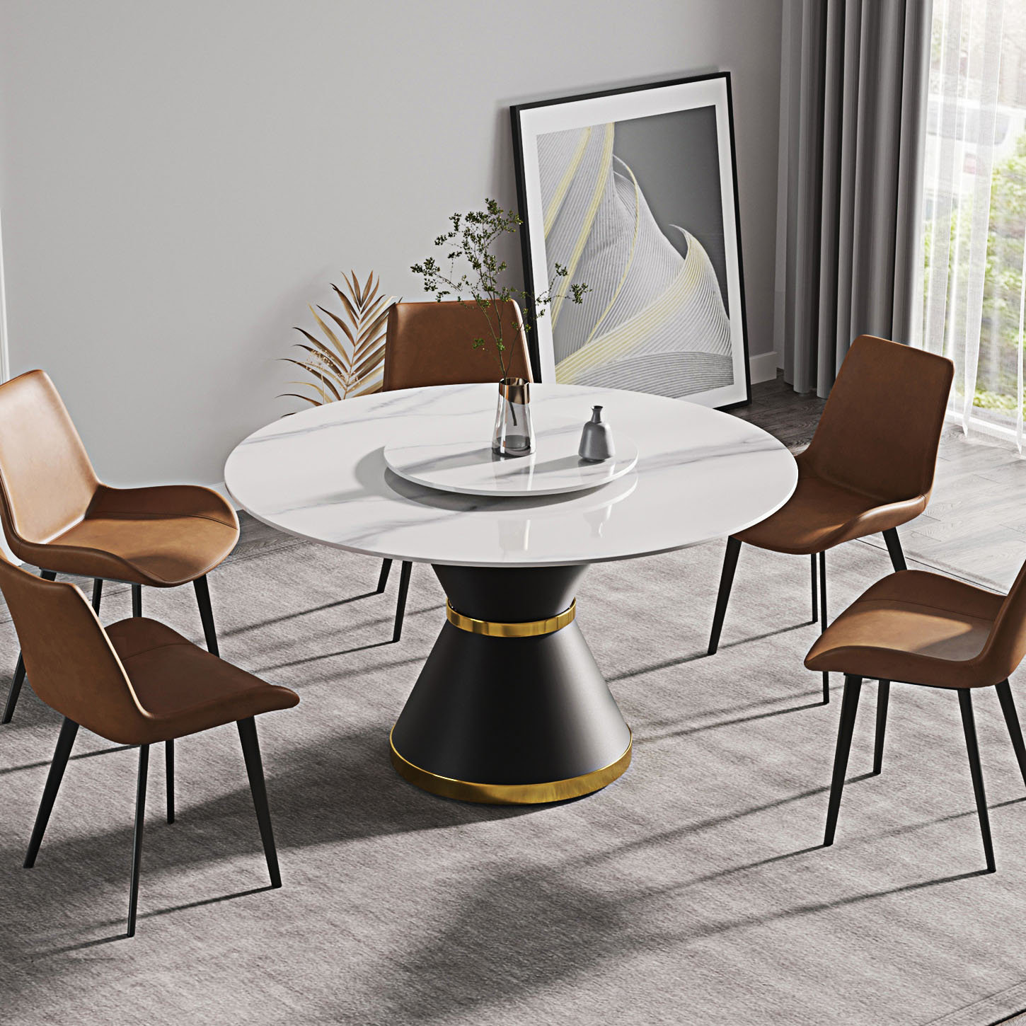 Everly Quinn Modern Round Dining Table With Rotatable Disc - Wayfair Canada