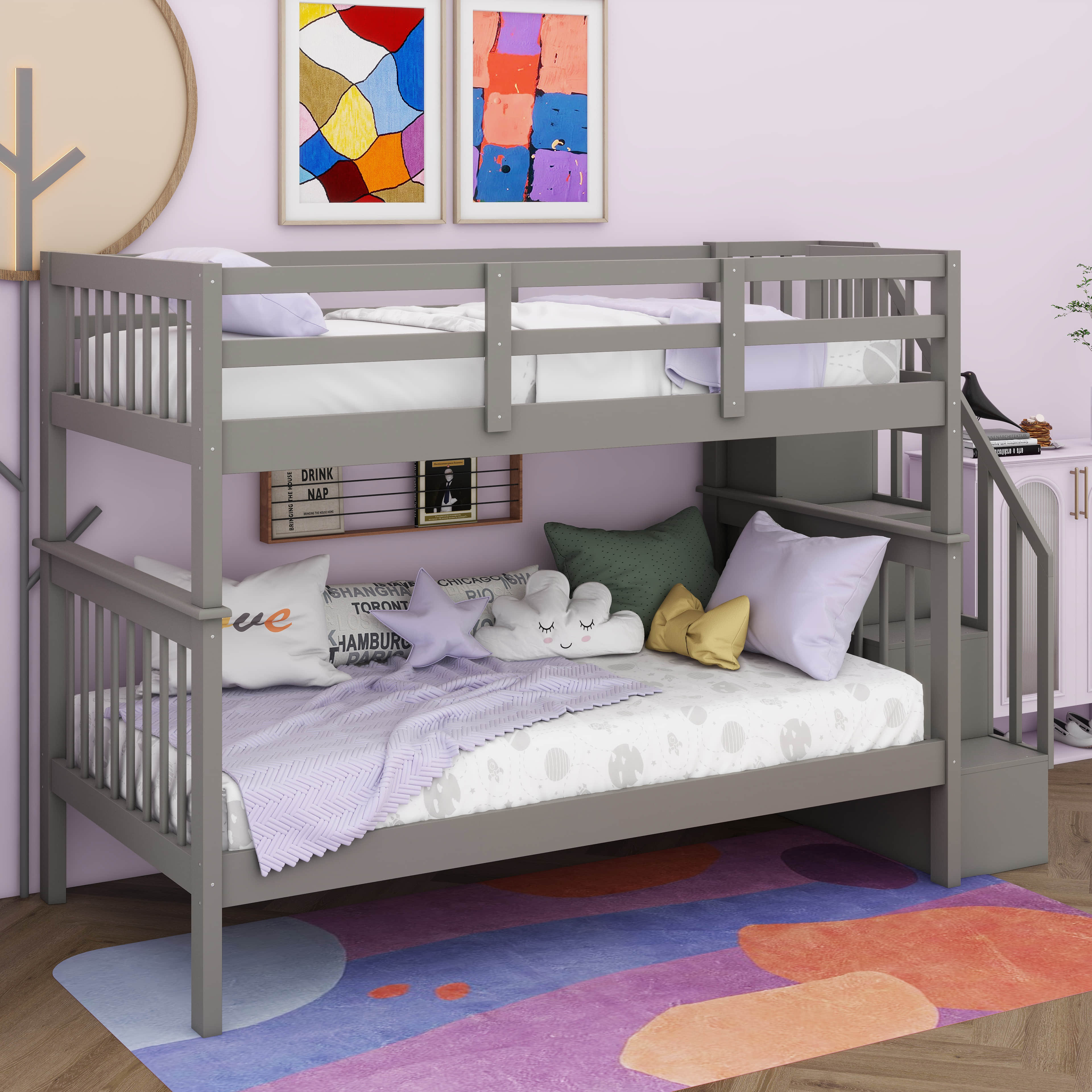 Harriet Bee Sturdy Twin - Over - Twin Bunk Bed Integrated Storage ...
