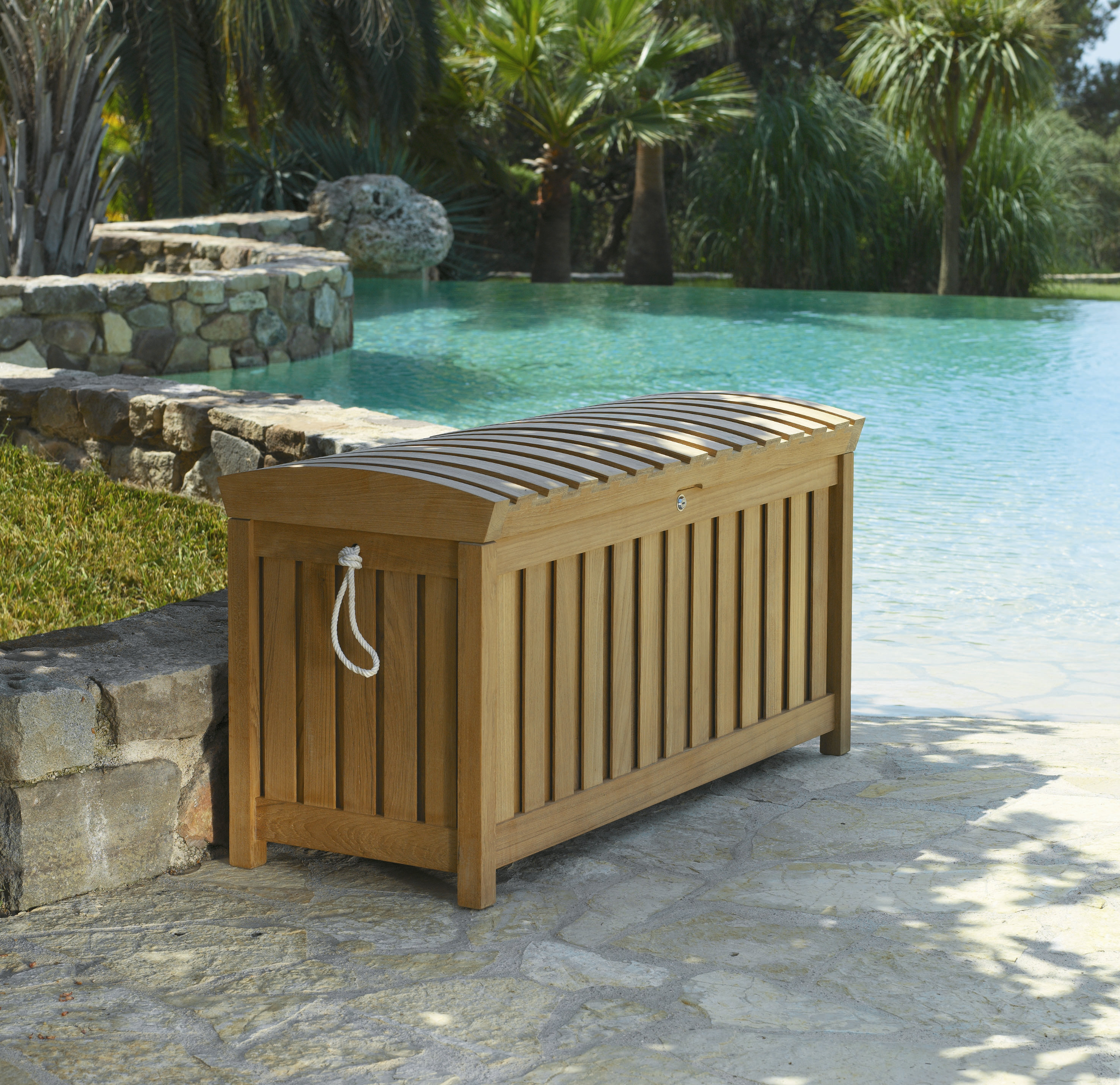 Les Jardins Water Resistant Solid Wood Teak Lockable Deck Box in Brown ...