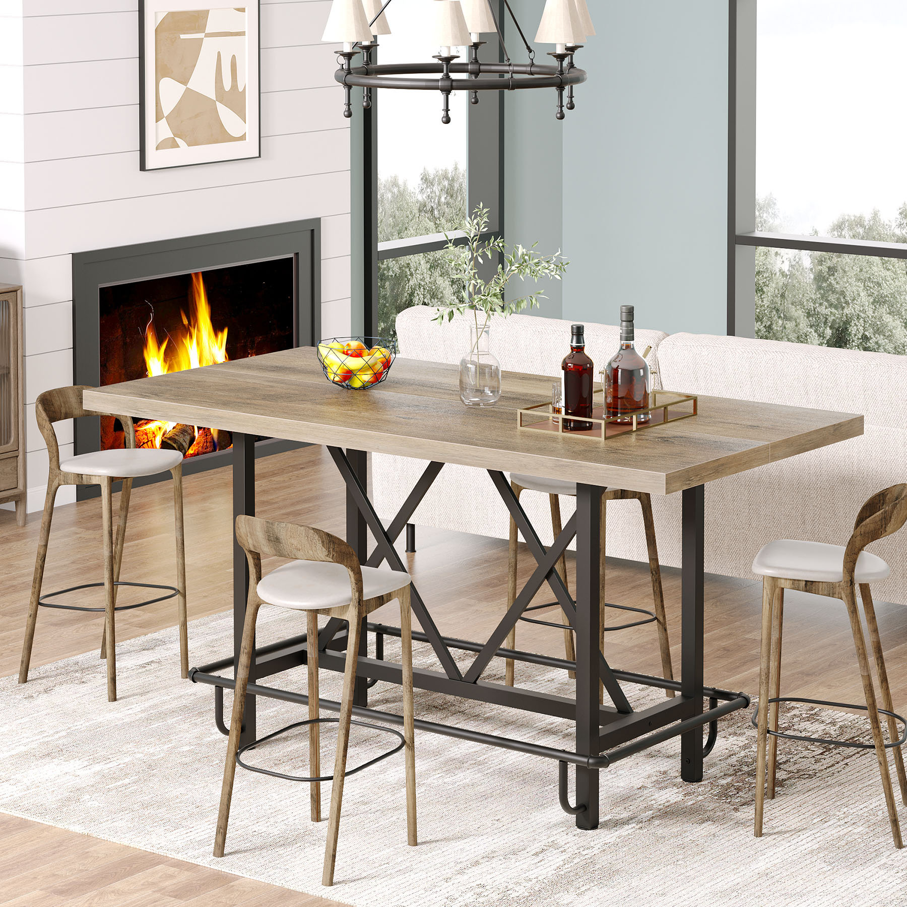 17 Stories Bochini 62.99 L x 31.49 W Dining Table Counter Height ...