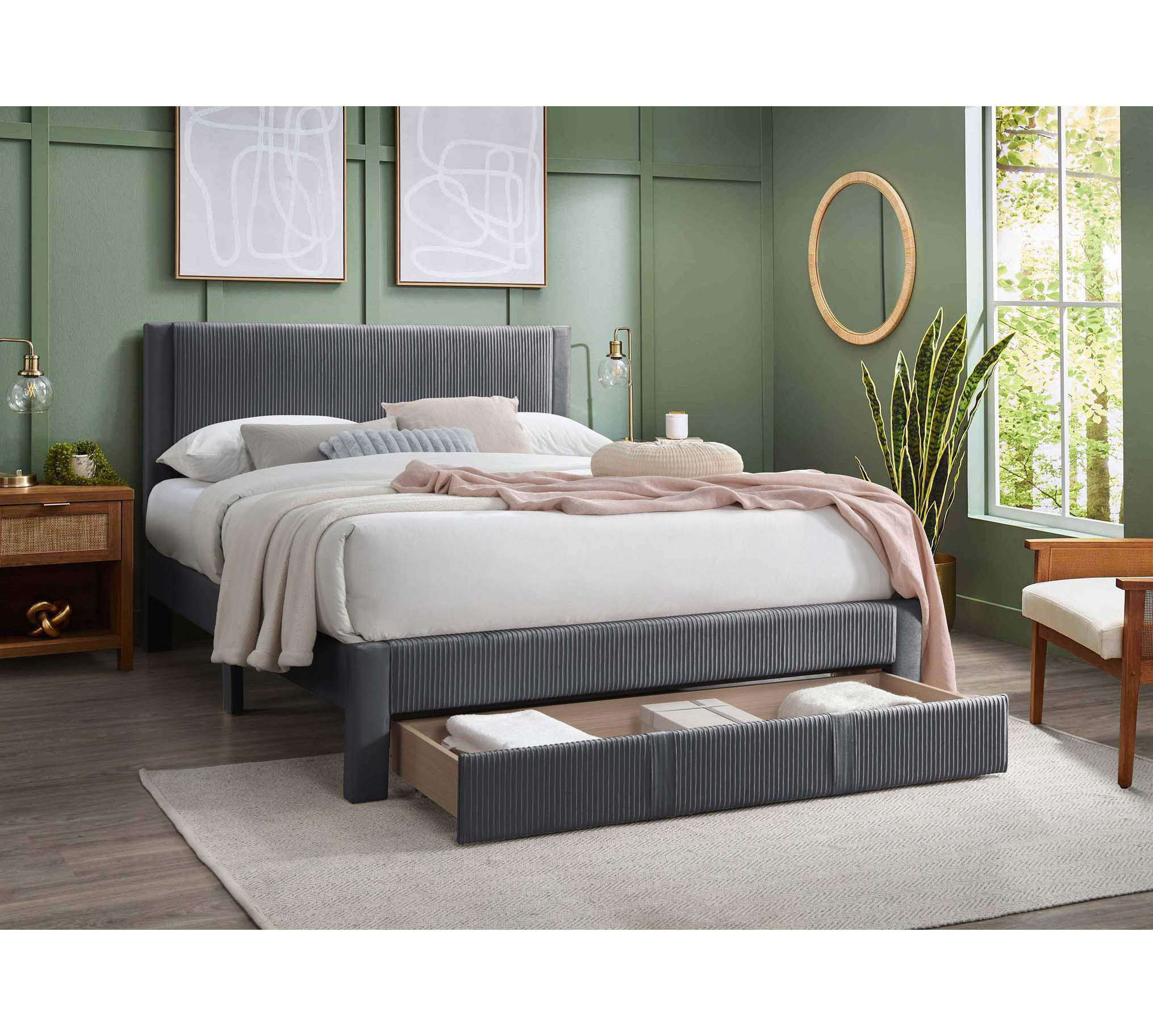 George Oliver Contemporary 1Pc Queen Size Bed With Storage Drawer | Wayfair