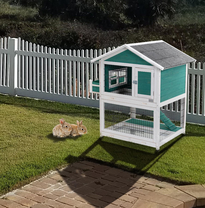 Ophelia & Co. Double-Level Rabbit Hutch - Wooden Bunny Cage with ...