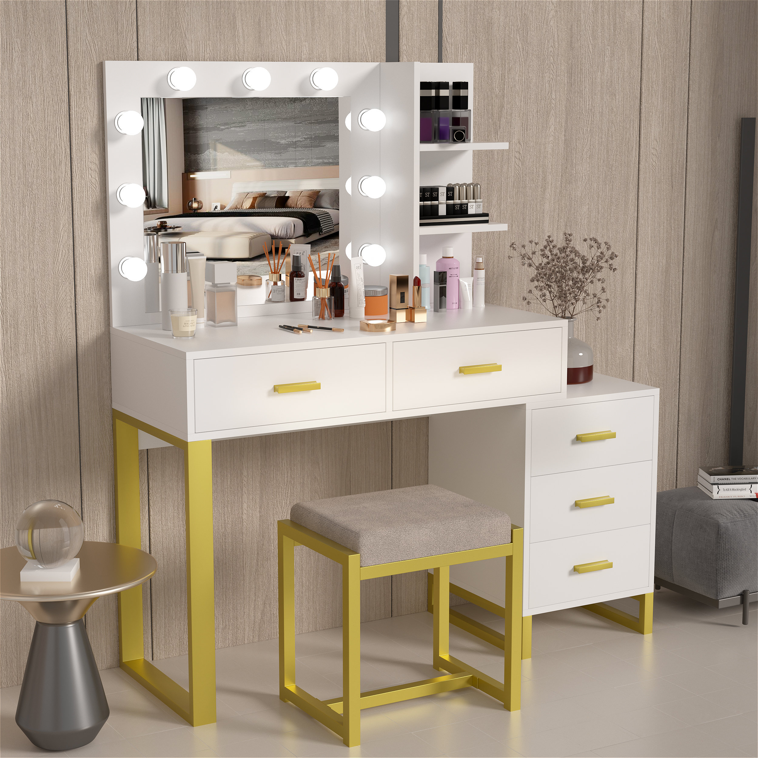 Mercer41 Savone Makeup Vanity with Lights & Mirror - Wayfair Canada