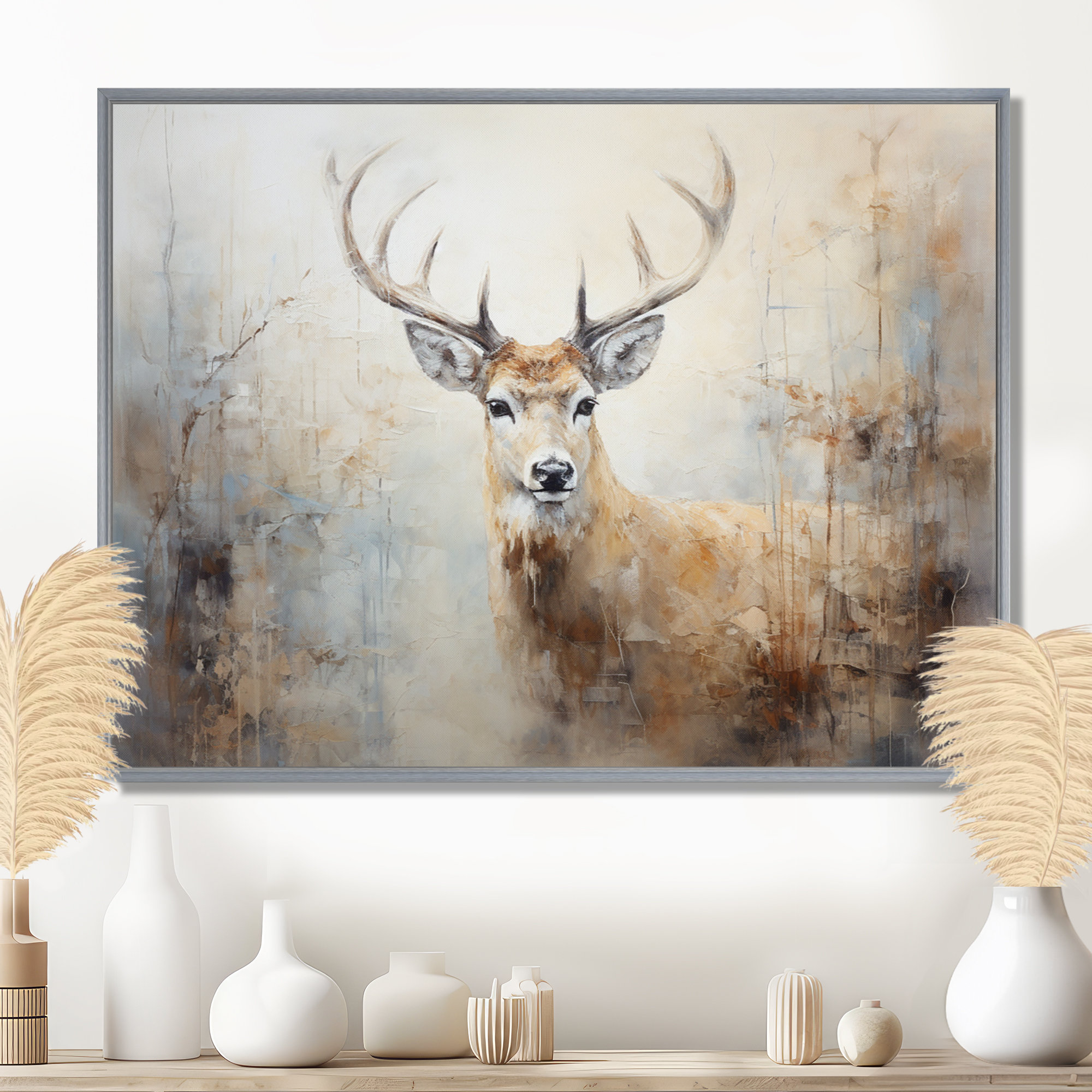 Millwood Pines Minimalism Beige Deer Portrait IV On Canvas Print ...