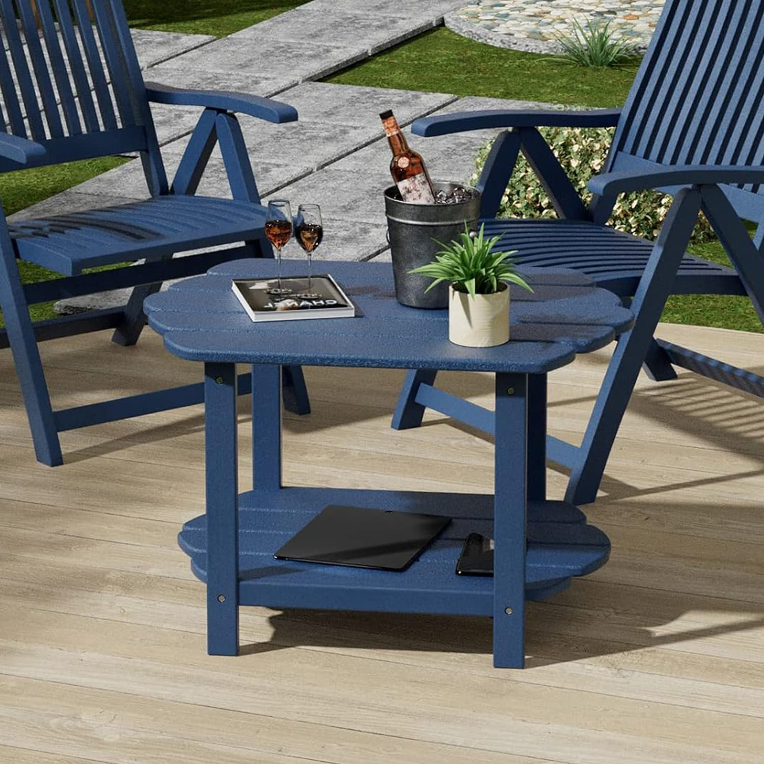 Dovecove Small Outdoor Table, 2 Level End Table Storage Shelves, Corner ...