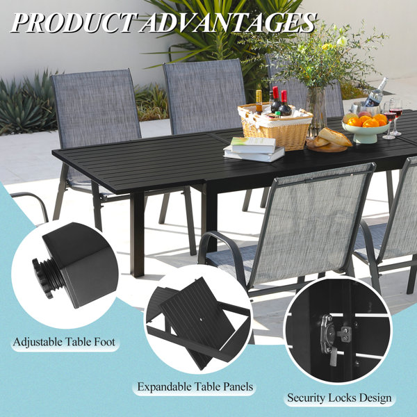 Latitude Run® Extendable All Aluminum Dining Table Outdoor Furniture ...