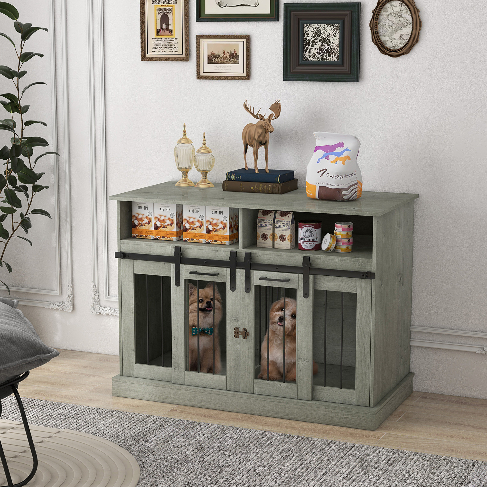 Archie & Oscar™ Pawhut Dog Crate Furniture For Large Dogs Or Double Dog ...
