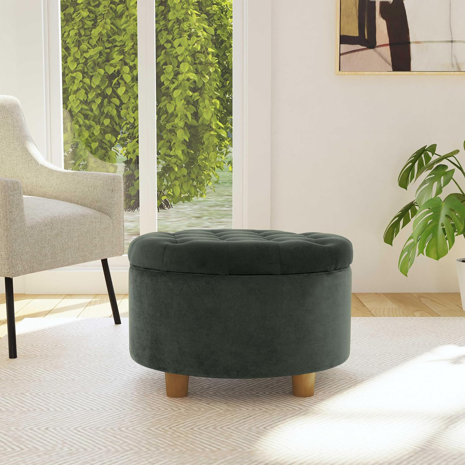 Red Barrel Studio® Large Button Tufted Velvet Round Storage Ottoman ...