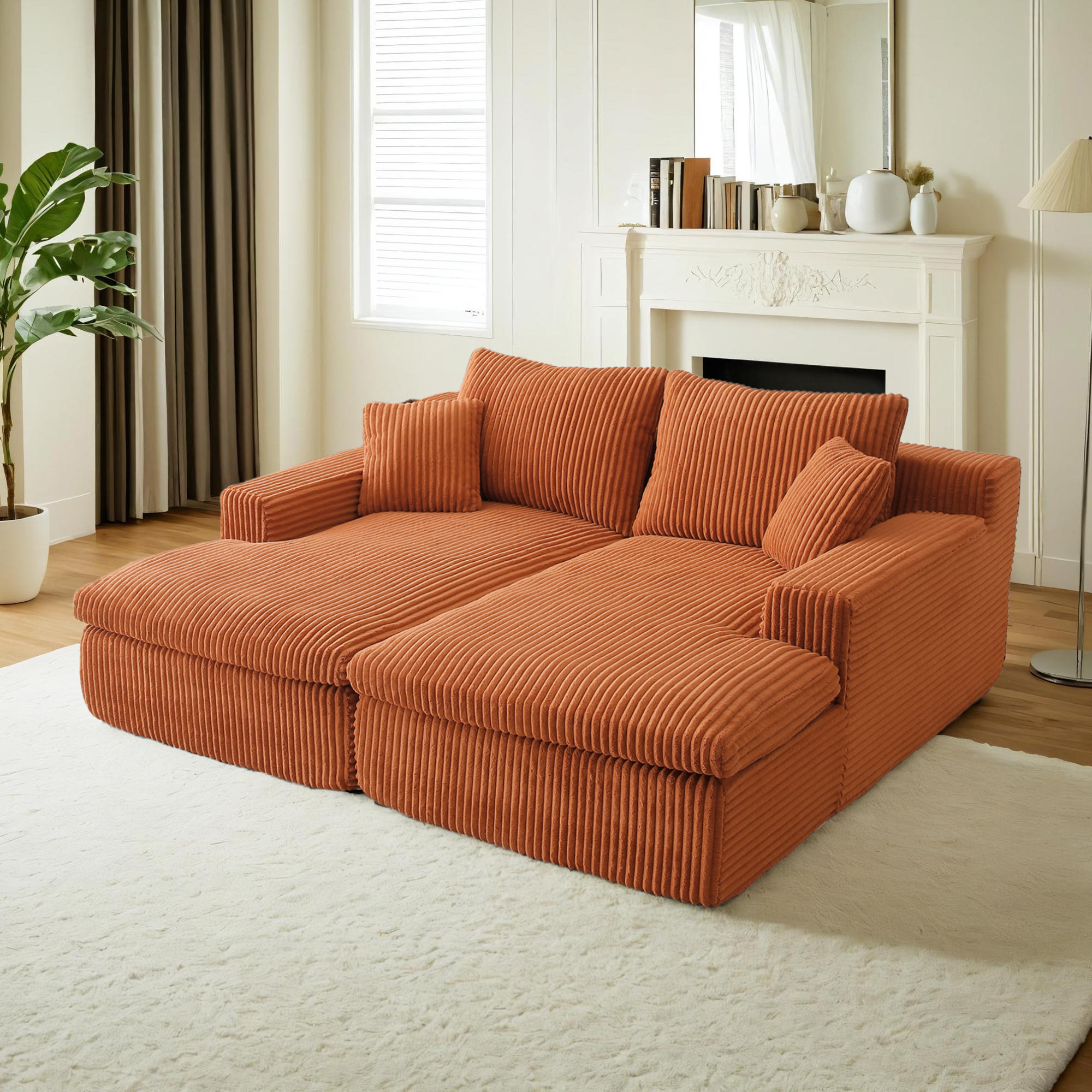 Mercer41 Khalif Corduroy Chaise Lounge Sofa–No Assembly Lounge Sleeper ...