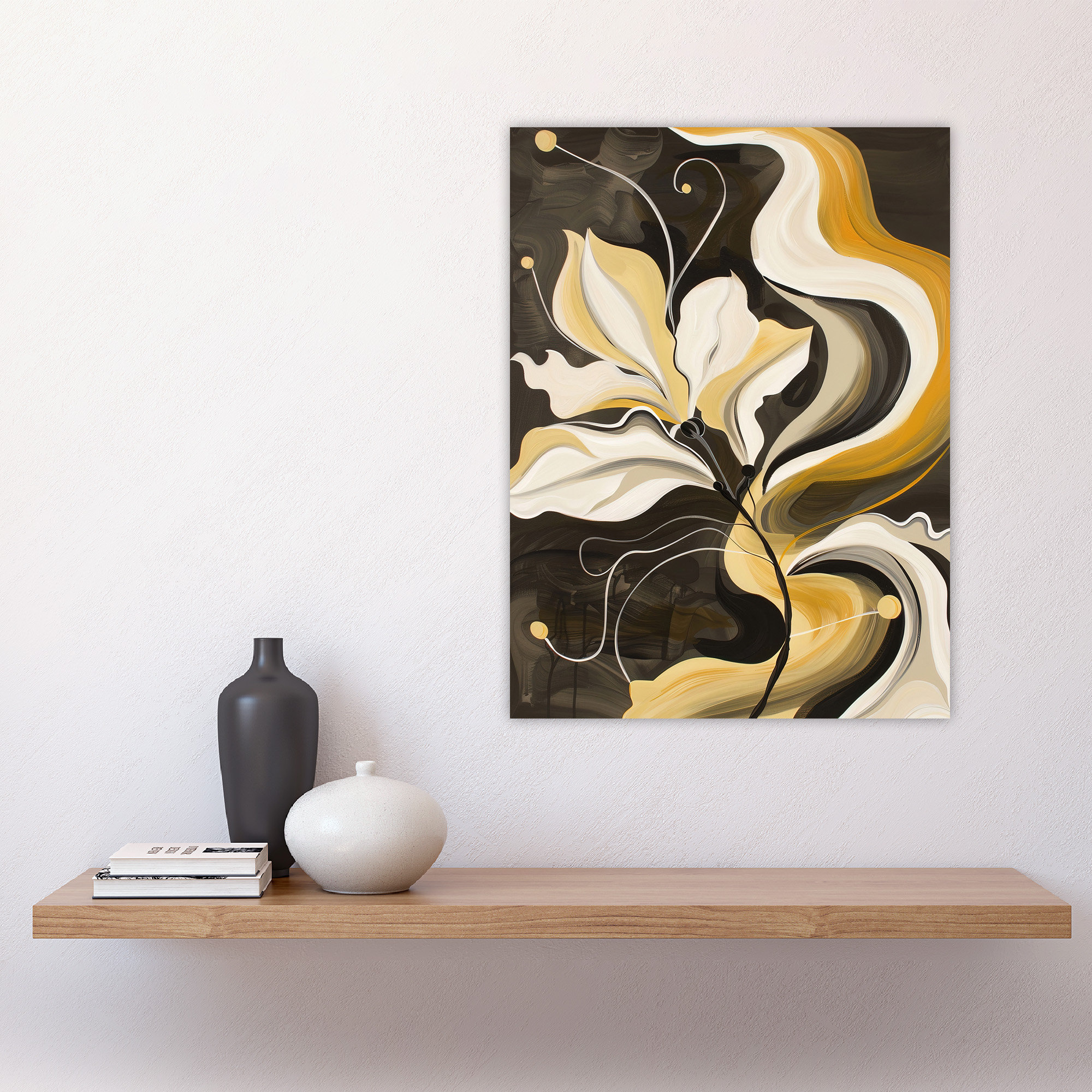 Lark Manor Abstract Yellow Ochre Flower Organic Shapes Wall Art Print ...