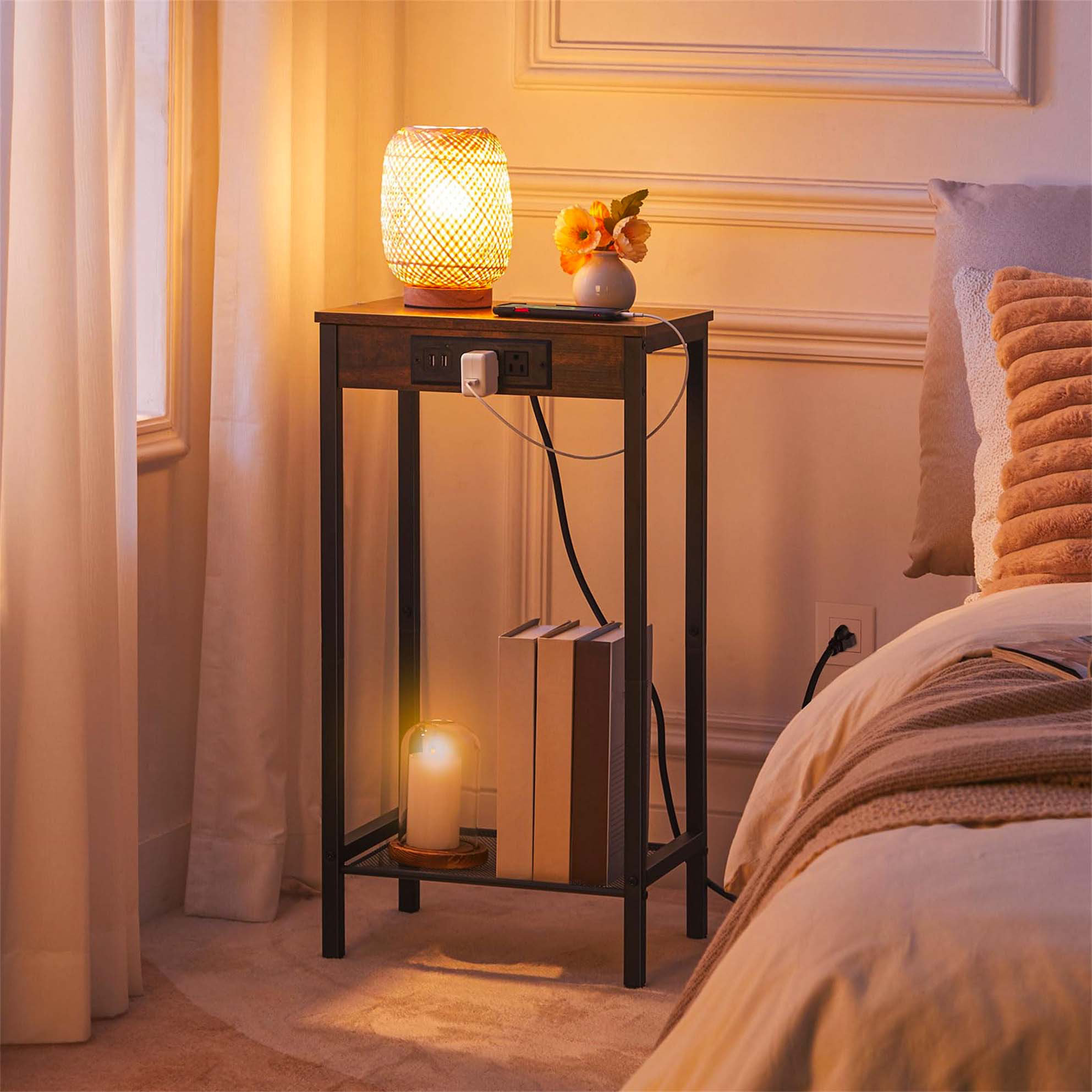17 Stories Industrial Tall Side Table With Charging Station | Wayfair