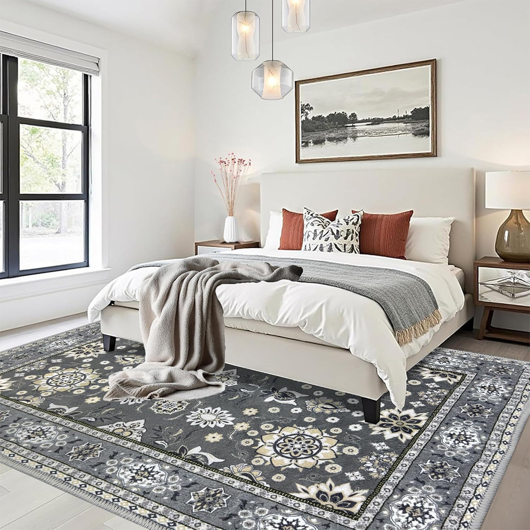 Bungalow Rose Black Washable Boho 3X5 Area Rug for Living Room, Kitchen ...