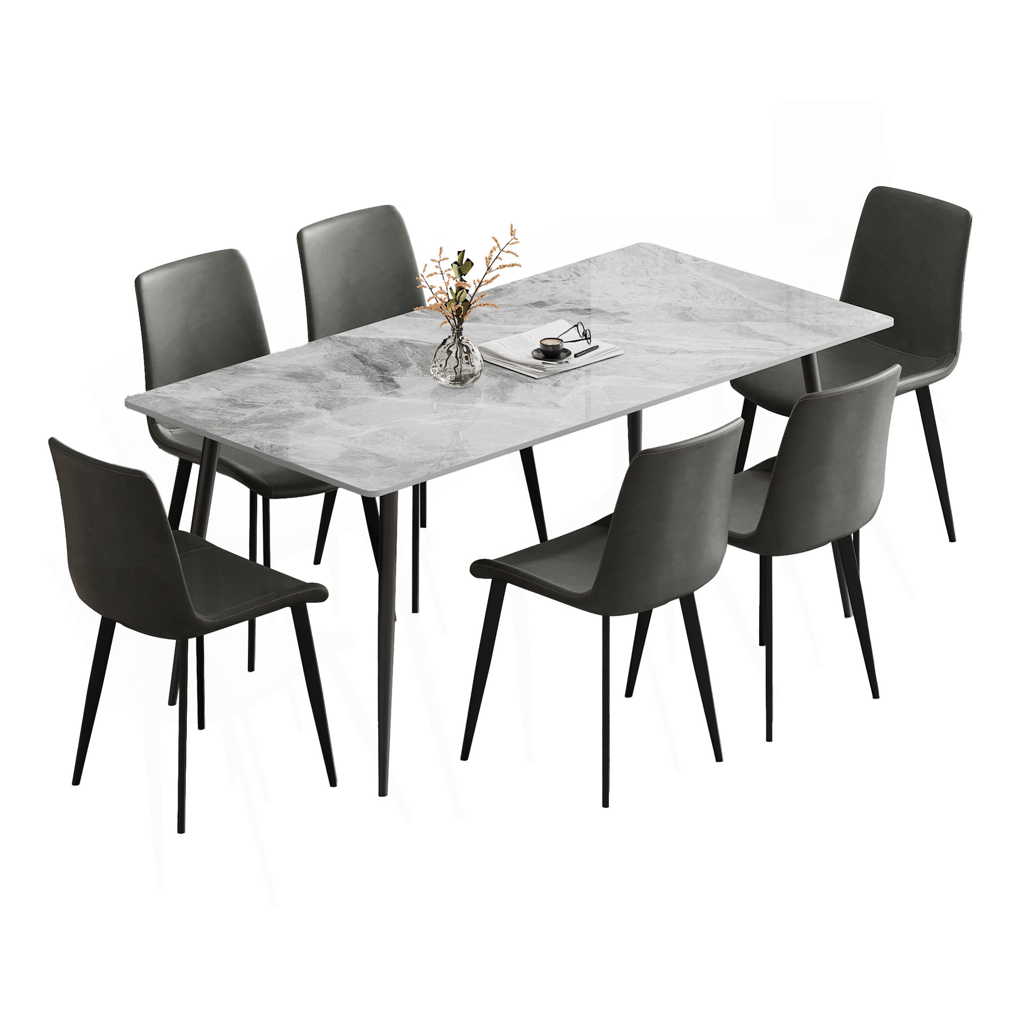 Ivy Bronx Dining Table With Sintered Stone Tabletop And Metal Legs ...