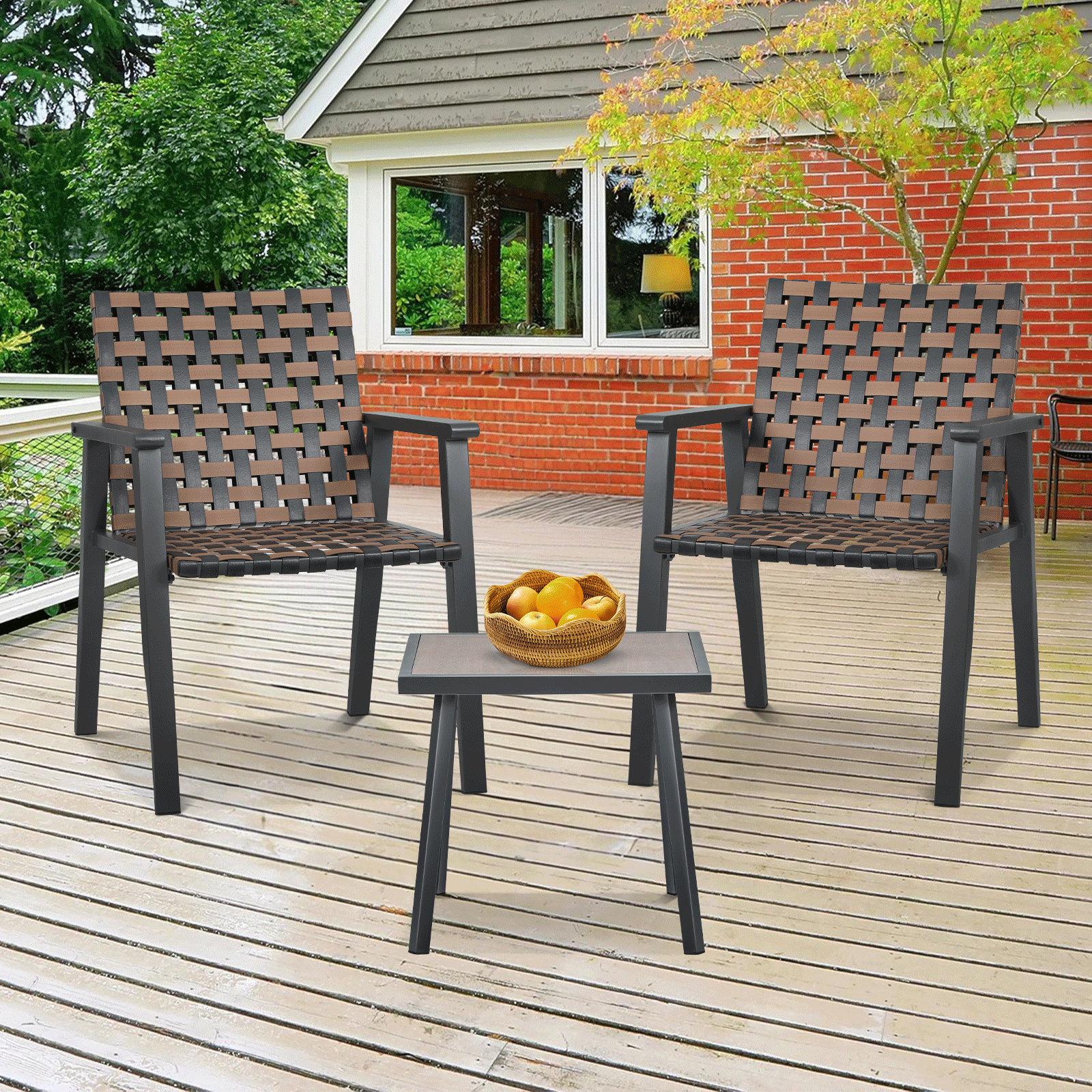 Bring Home Furniture PE Rattan Patio Furniture Set with 2 Chairs & Wood ...