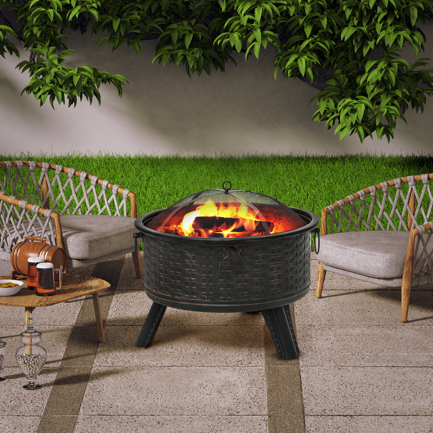Charlton Home Blaha 26" Outdoor Fire Pit, Wood Burning Metal Firepit ...