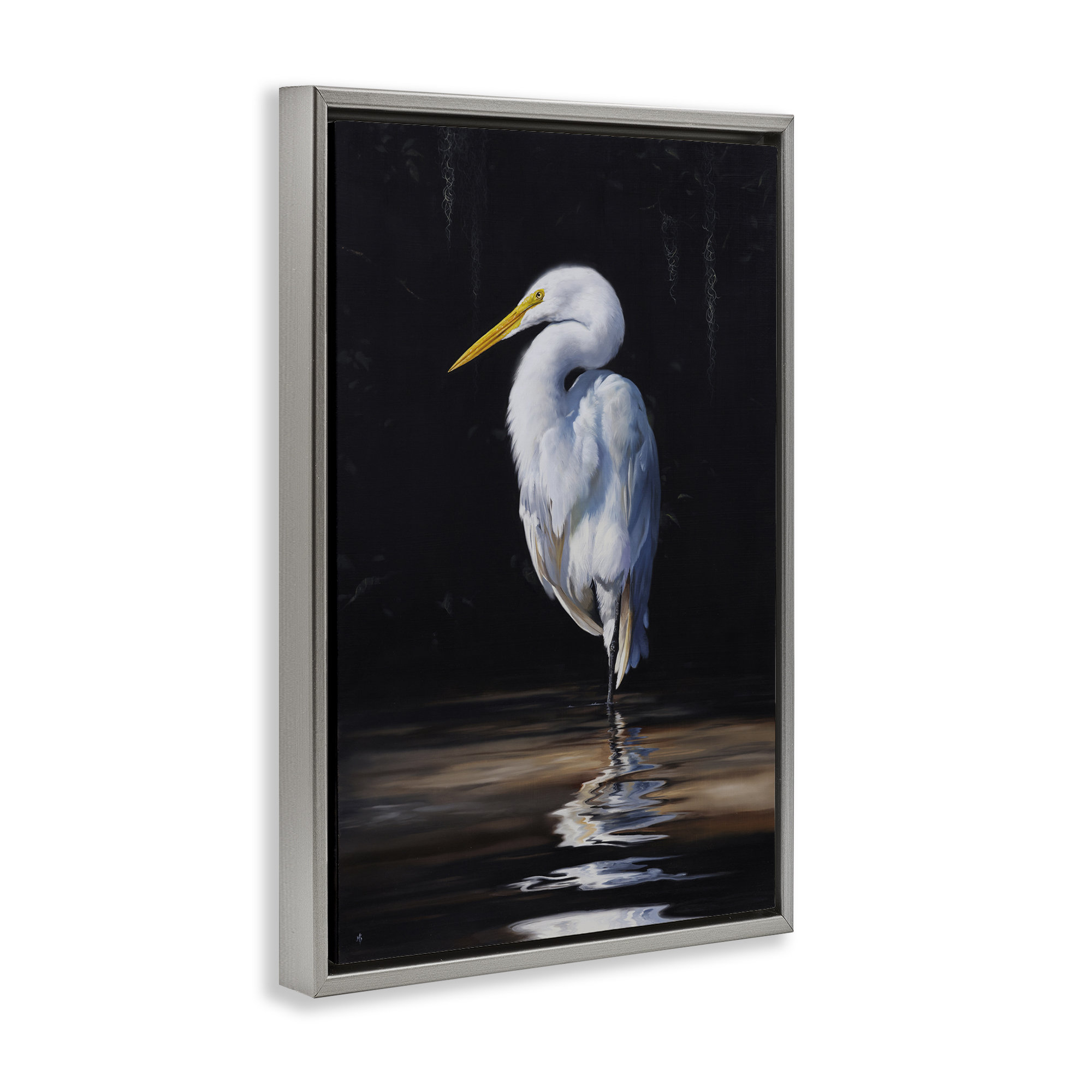 Rosecliff Heights Balancing Egret Bird Framed Floater Canvas by Mark ...