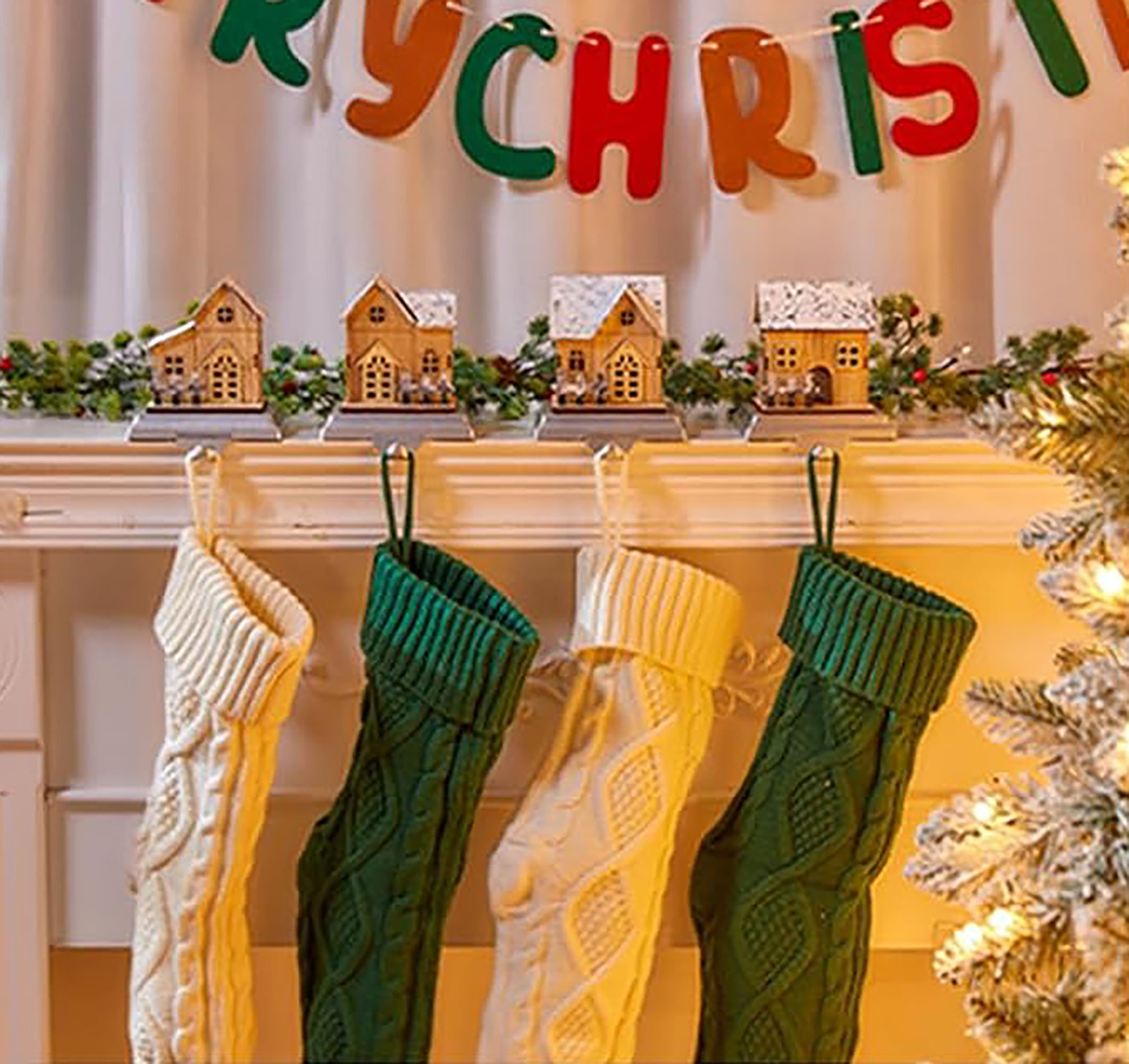 Wortola Christmas Stocking Holders For Mantle, 4 Pack 3D Wood House ...
