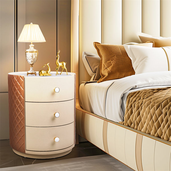 Mercer41 Round Nightstand Bedside Table Cabinet With 3 Drawer Anti ...
