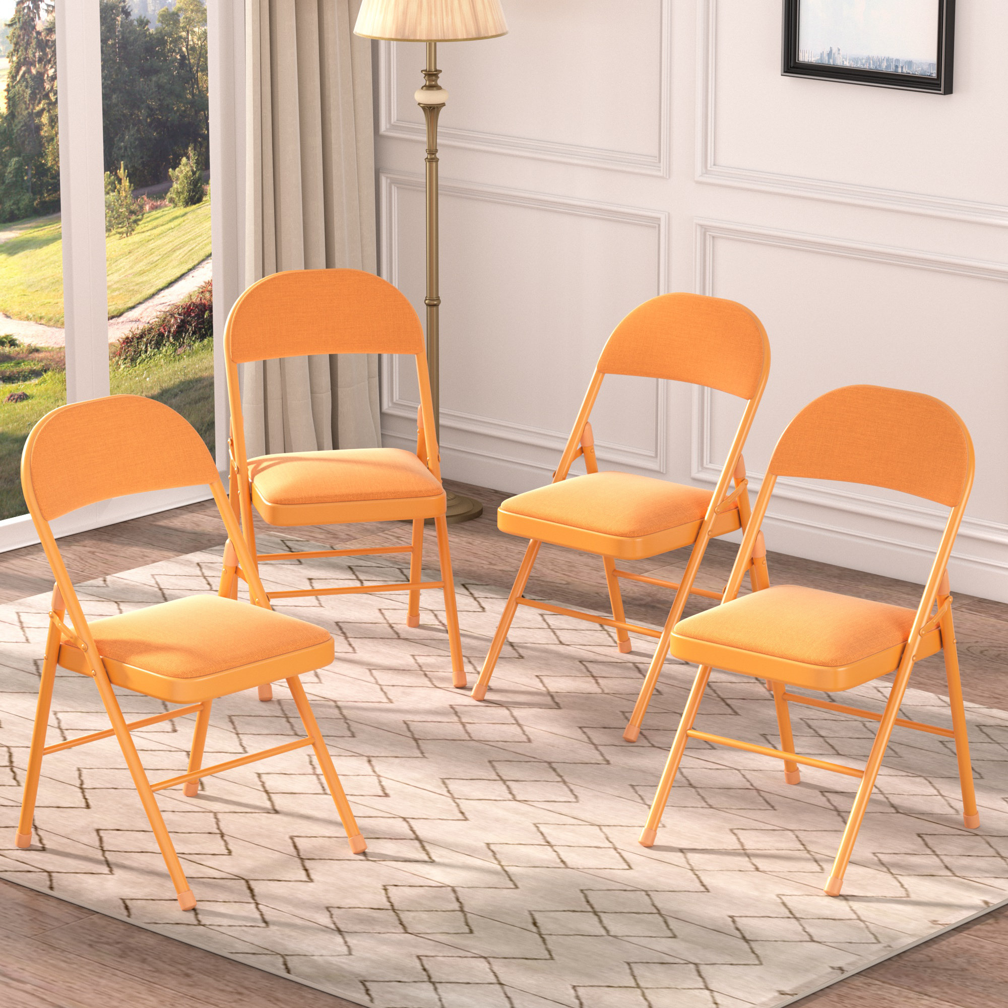 Inbox Zero Morentz 4 Pack Metal Folding Chairs With Padded Cushion And ...