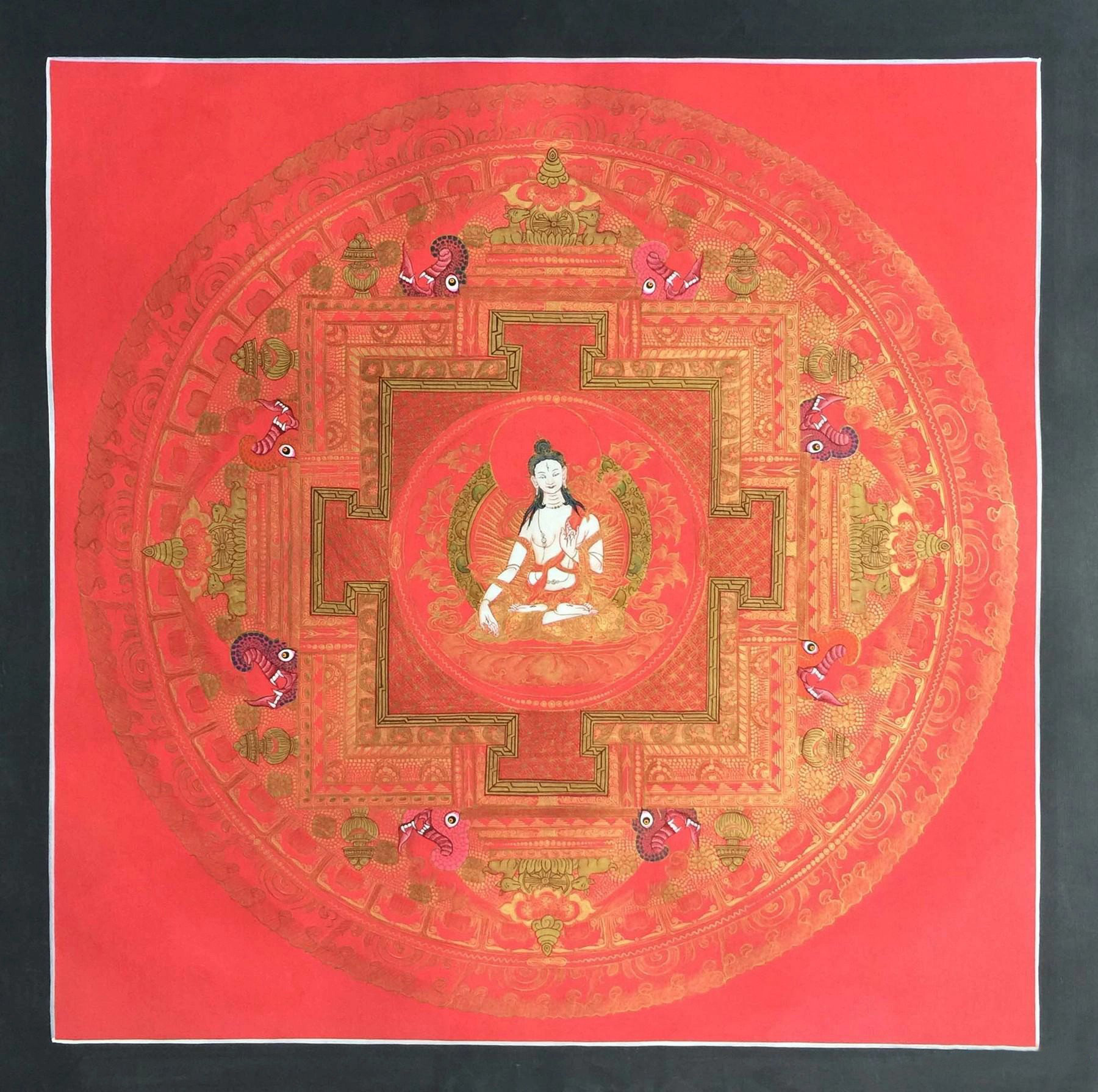 Exotic India White Tara Mandala Thangka In Red (Brocadeless Thangka ...