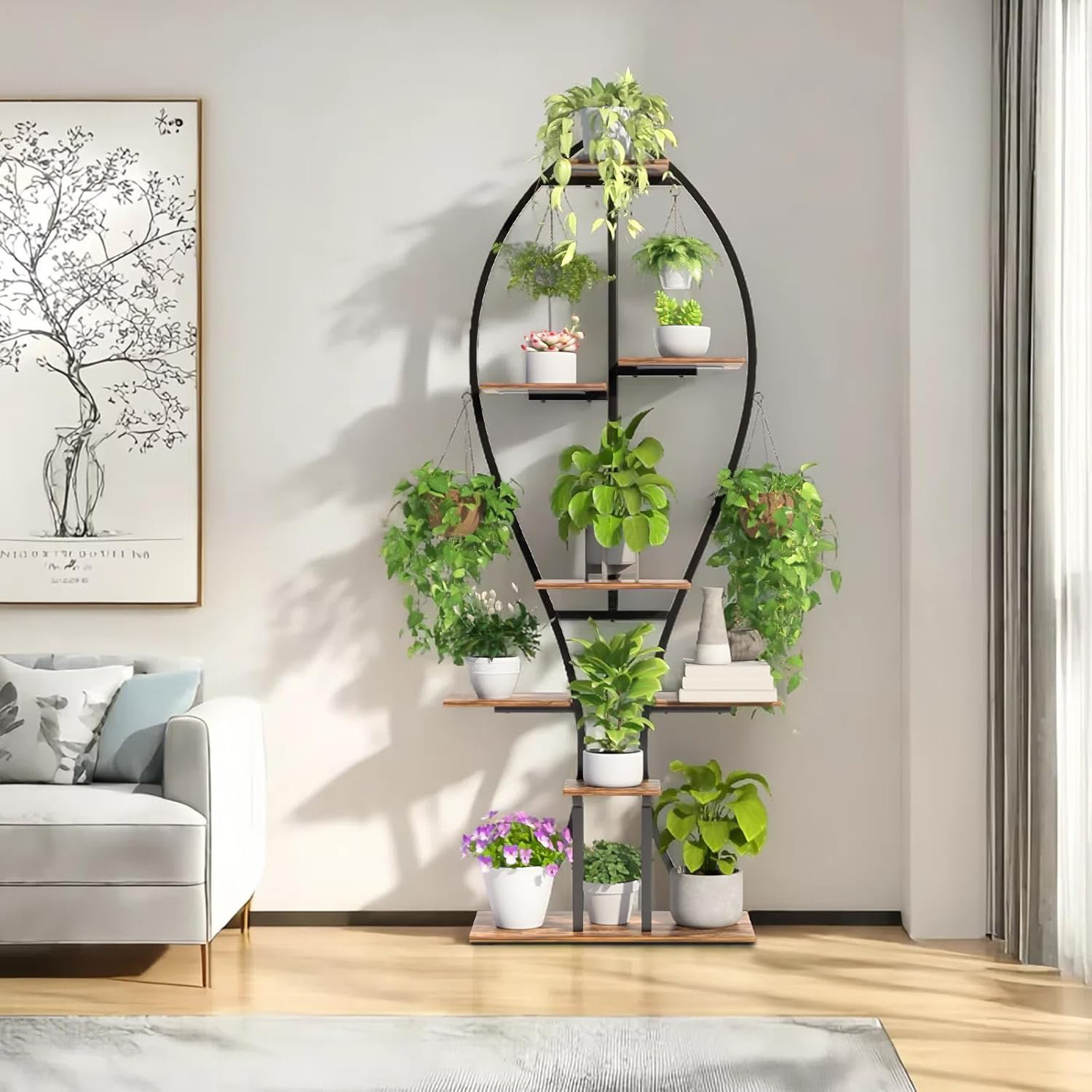 17 Stories 8 Tiered 60" Tall Metal Indoor Plant Display Stand With Led ...