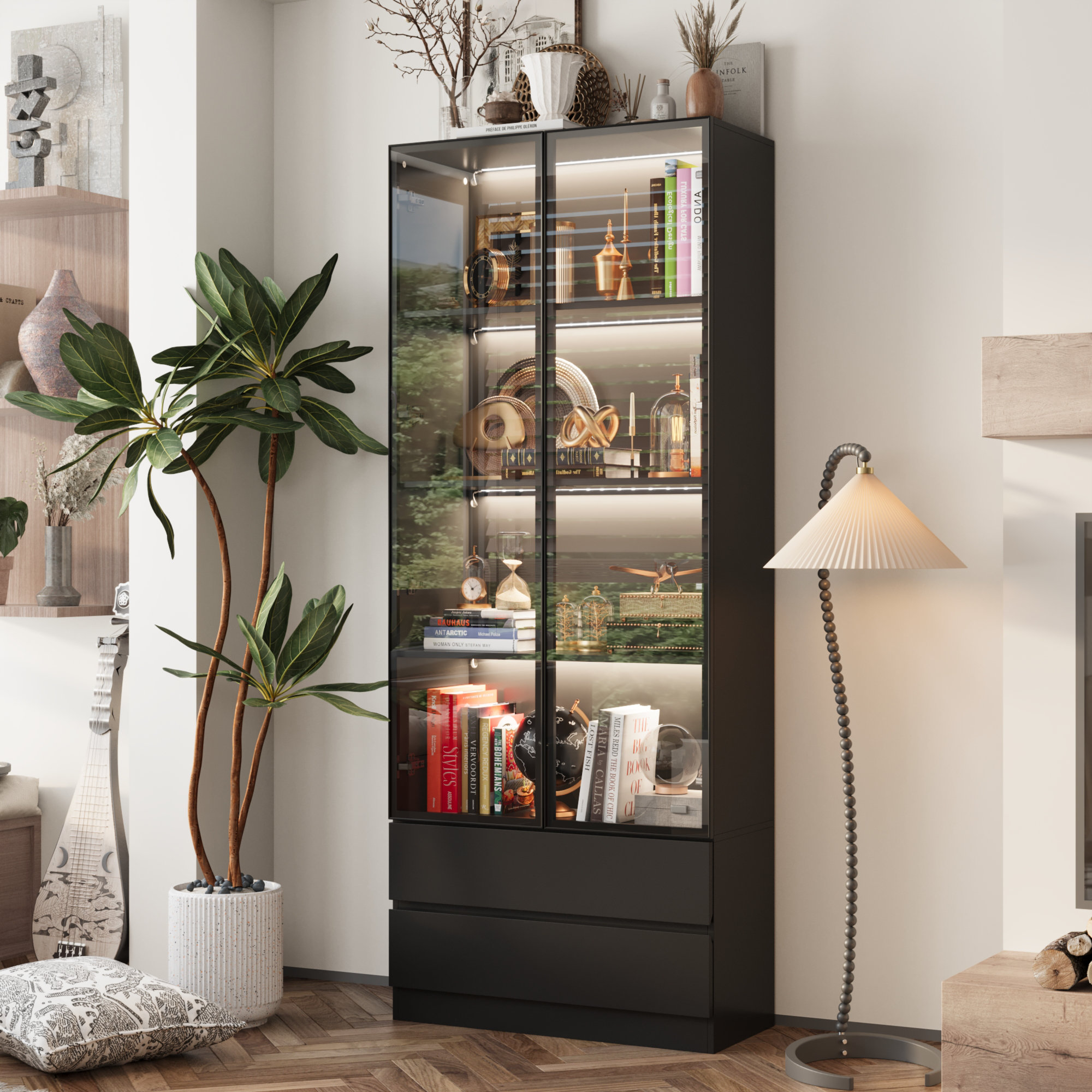 Wrought Studio™ Display Cabinet With Adjustable Lights And Tempered ...