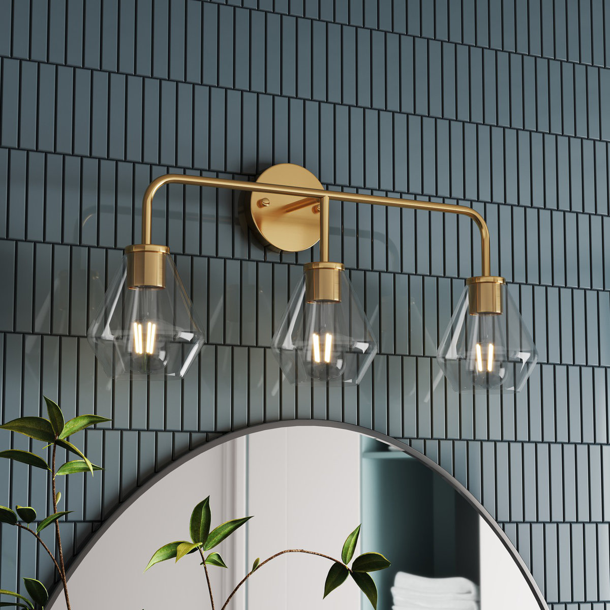 Beachcrest Home™ Amoll 3-Light 26.37 inch Glass Shade Copper Gold ...