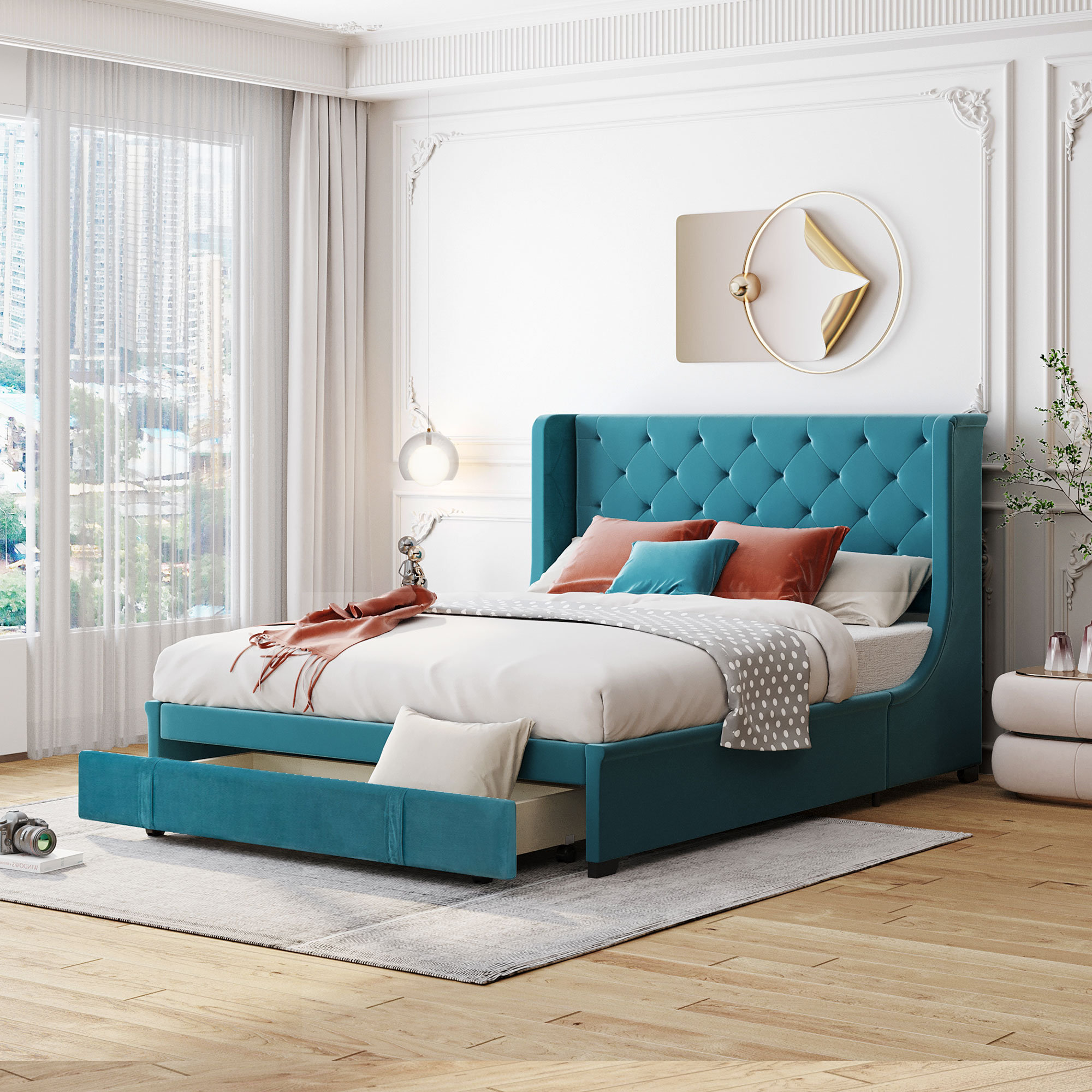 Mercer41 Storage Bed Velvet Upholstered Platform Bed with Wingback ...