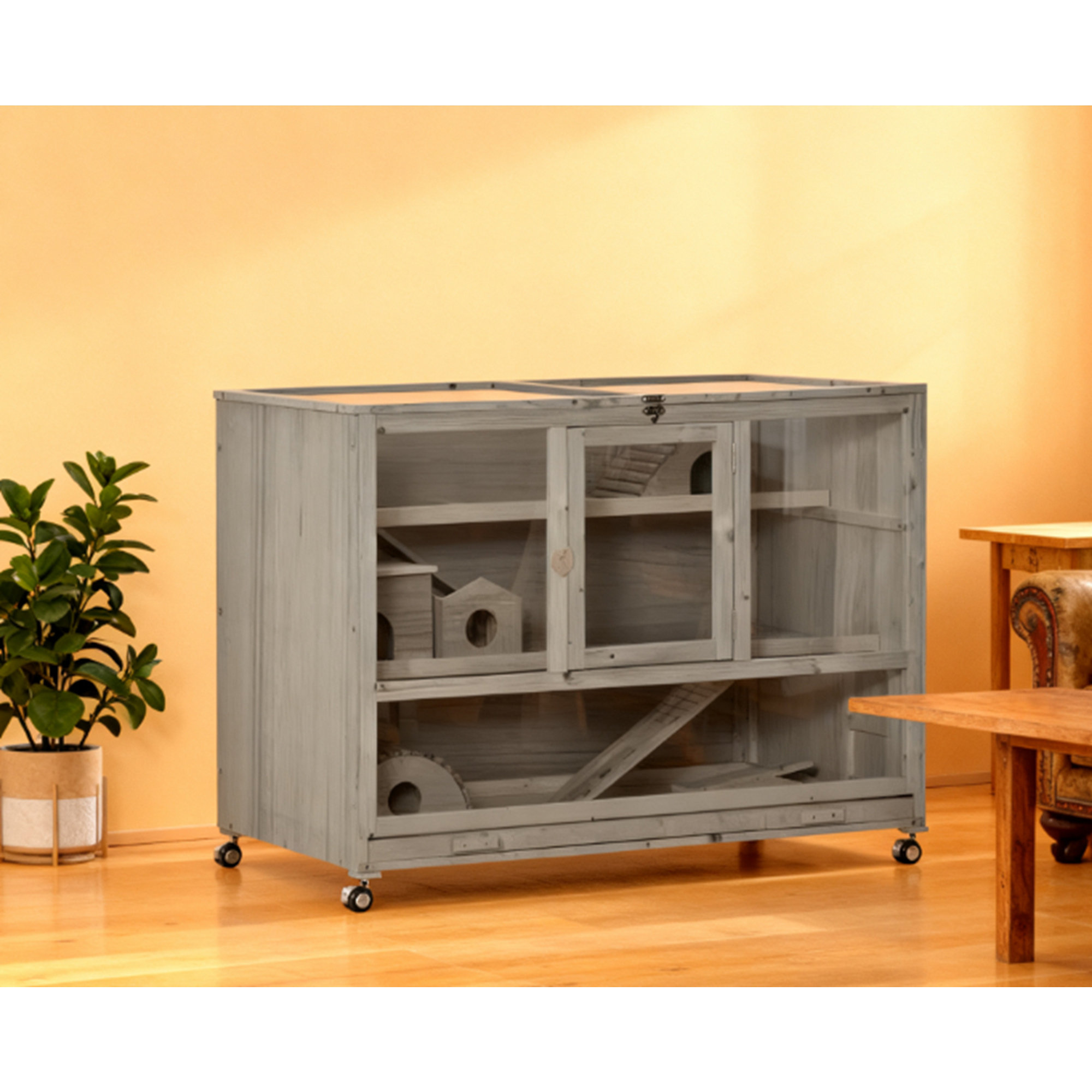 One Allium Way® Wooden 3-Tier Hamster Cage Hutch Box with Ladder Wheels ...