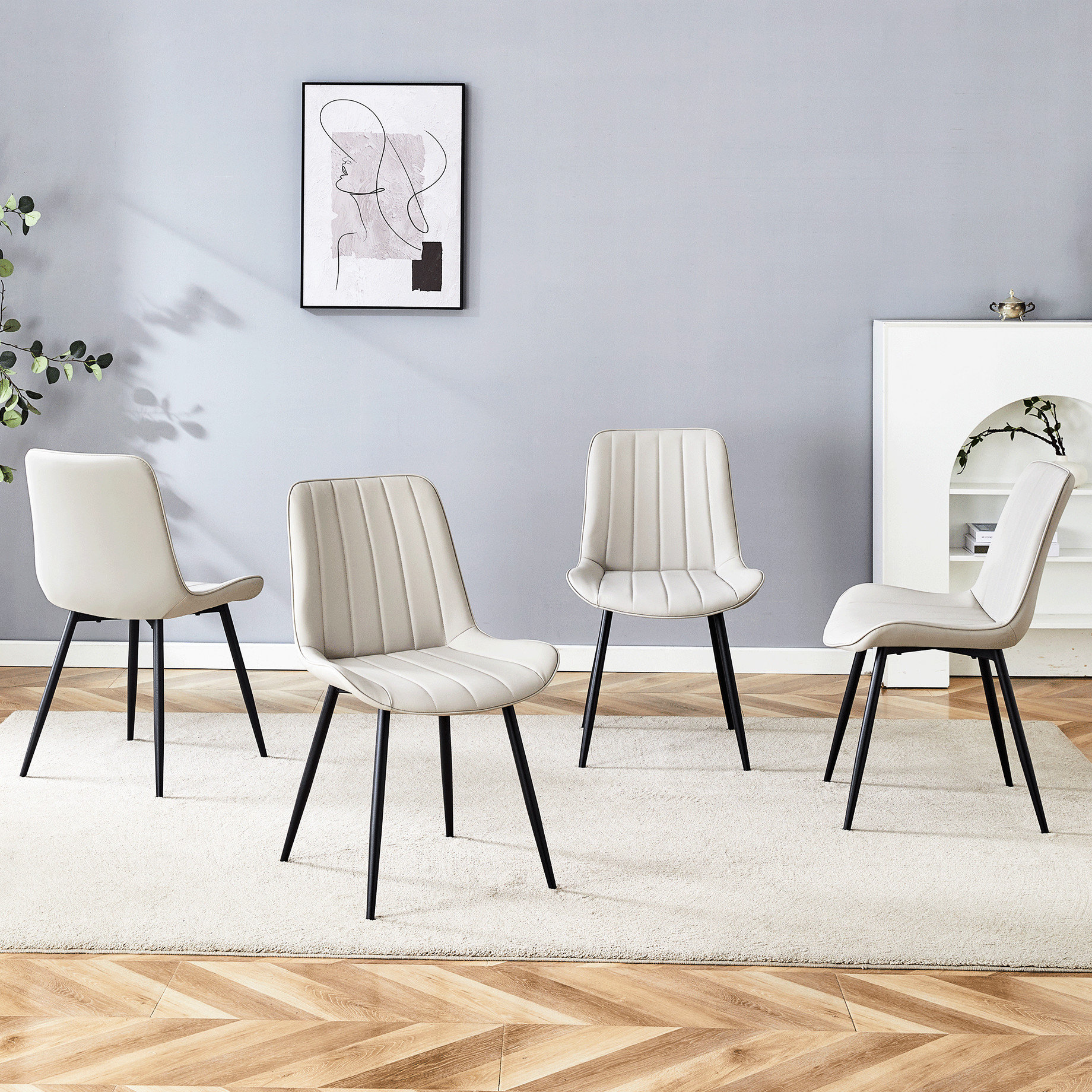 Latitude Run® Comfortable Black Pu Leather Dining Chair - Four Chairs ...