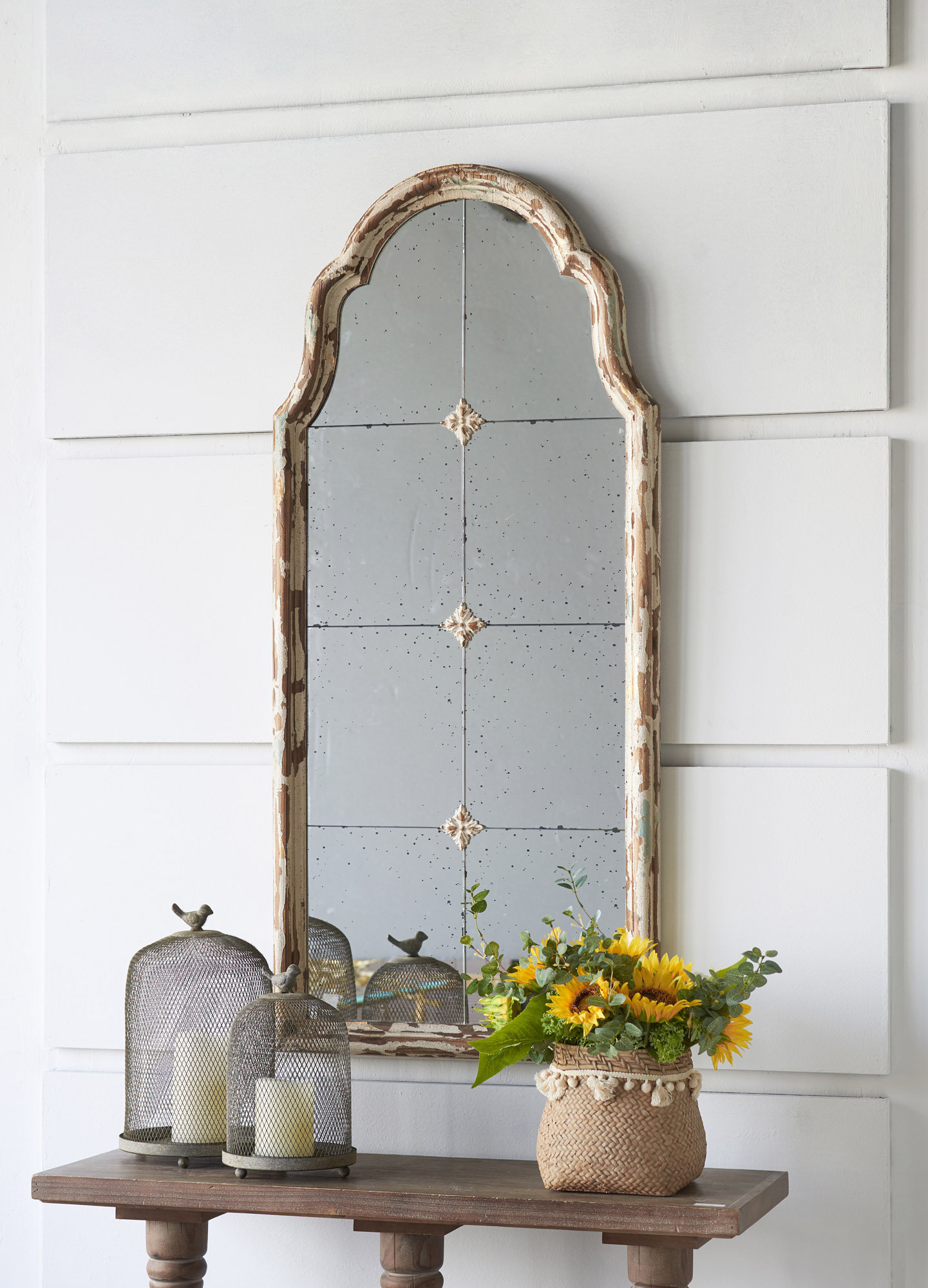 Astoria Grand Wood Arched Mirror With Decorative Window Look For Living ...