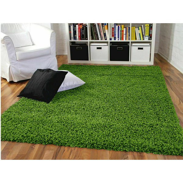 17 Stories Hamze Solid Colour Hand Woven Flatweave Lime Green Area Rug ...