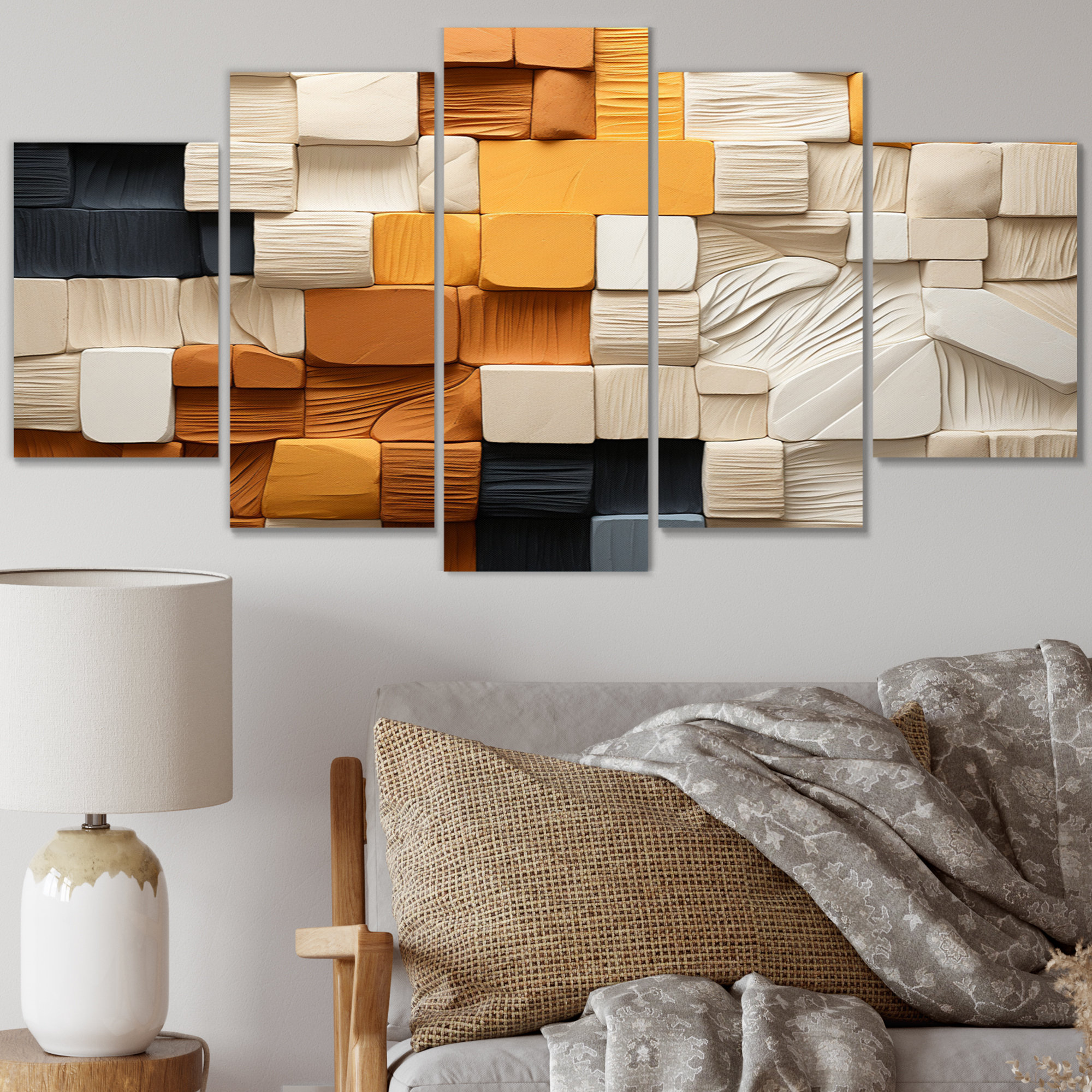 Design Art Cubic Yellow and Grey Fiber II - Cubism Metal Wall Art ...