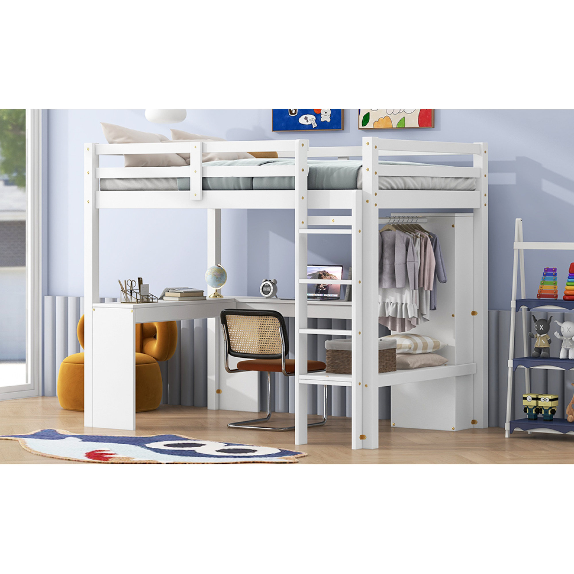 Latitude Run® Multi-function Loft Bed Solid Wood Modern Design Study ...