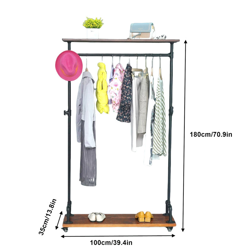 Williston Forge Industrial Pipe Clothing Rack On Wheels, Rolling Iron ...