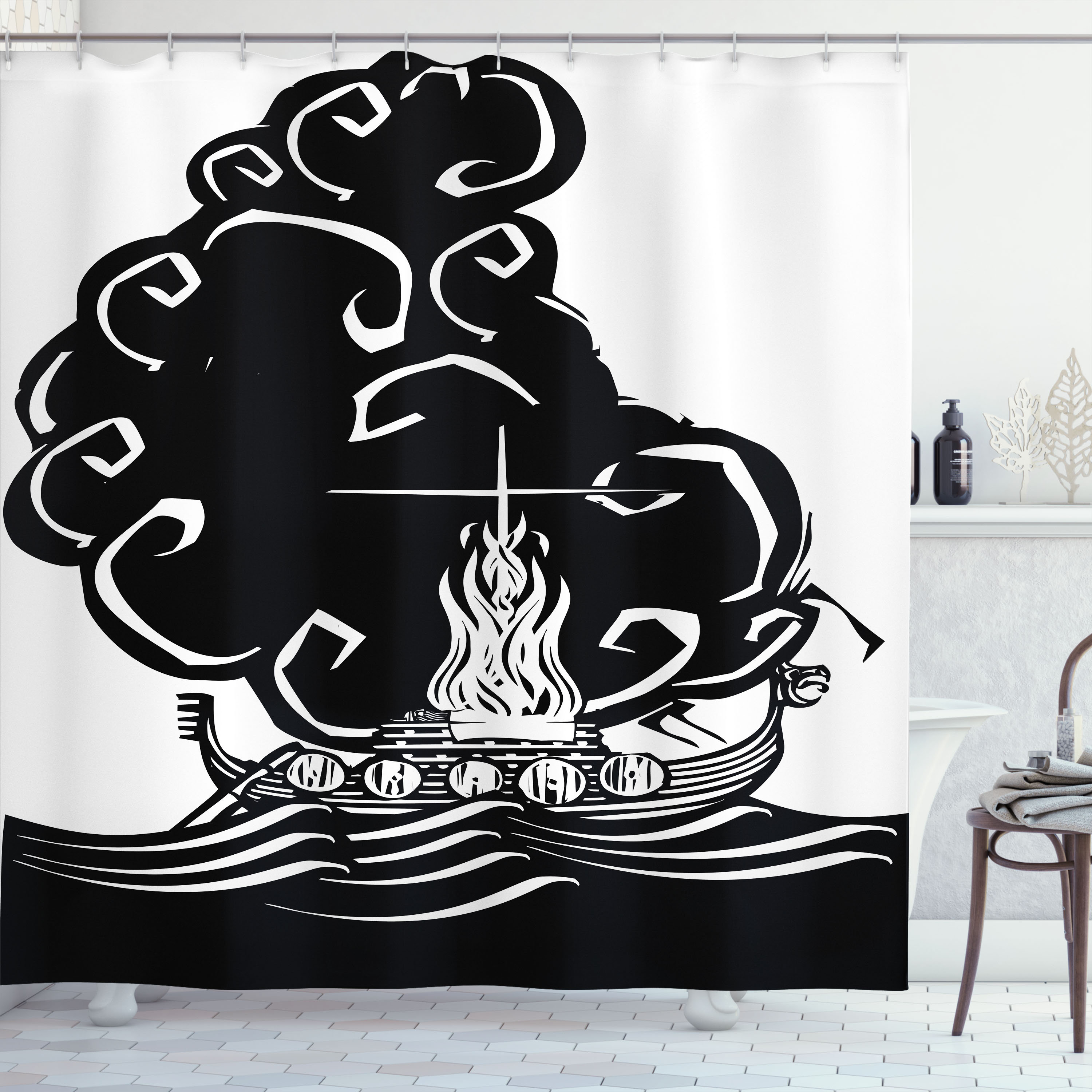 Breakwater Bay Nordic Shower Curtain Viking Burning Longboat | Wayfair