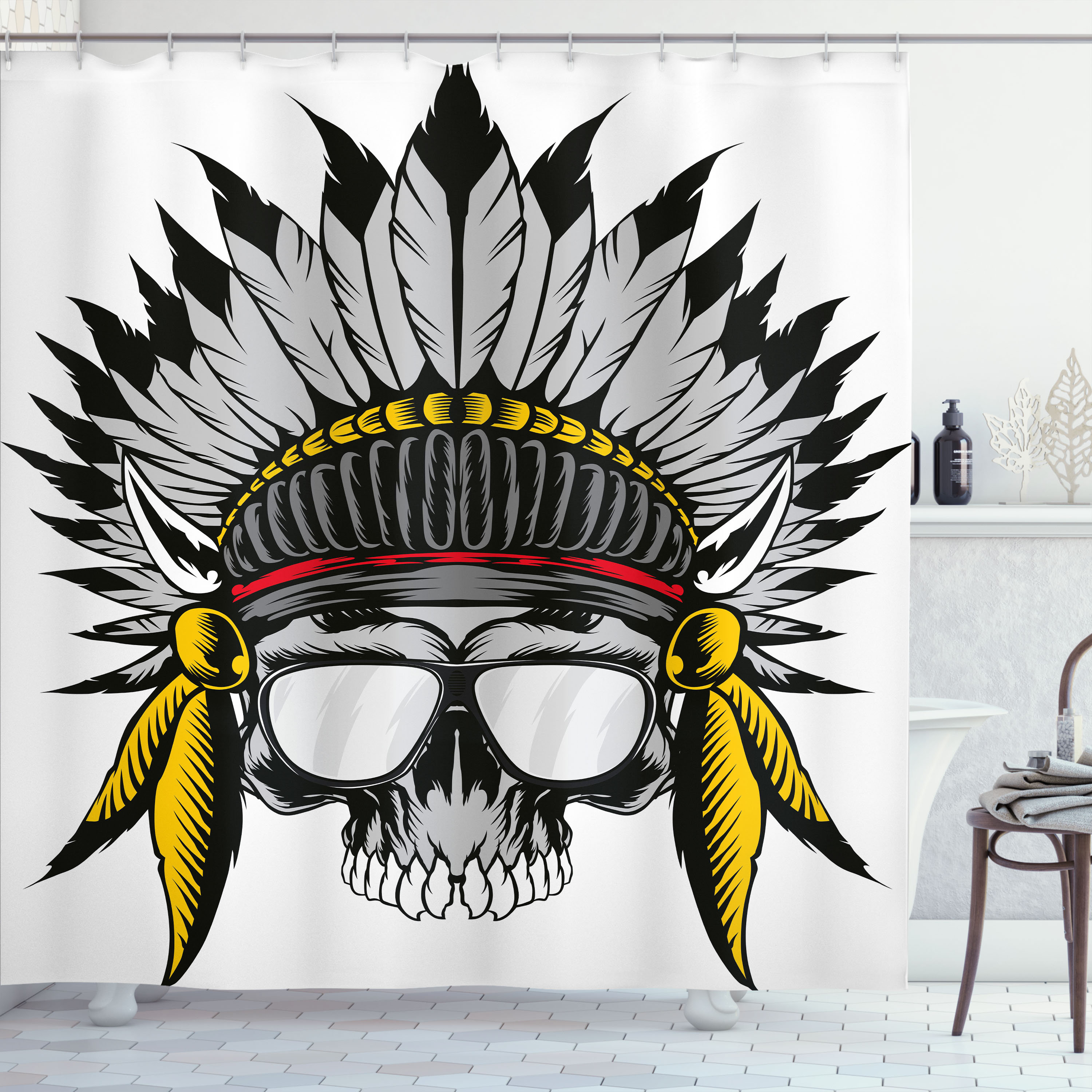 East Urban Home Danley Skull Shower Curtain Tribe Leader Feather Head ...