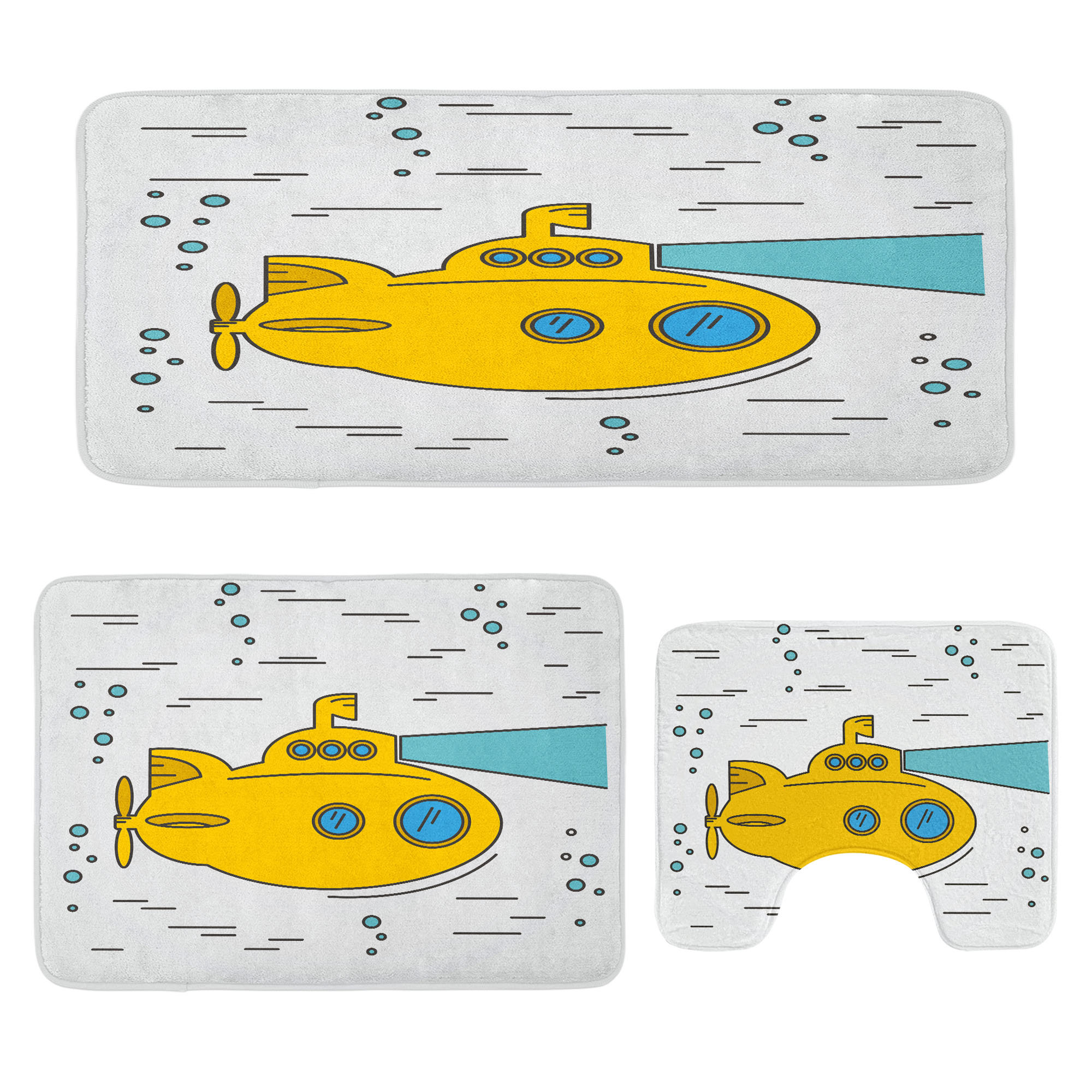 East Urban Home Yellow Submarine Bathroom Rug Set 3 Pieces U-Shape ...