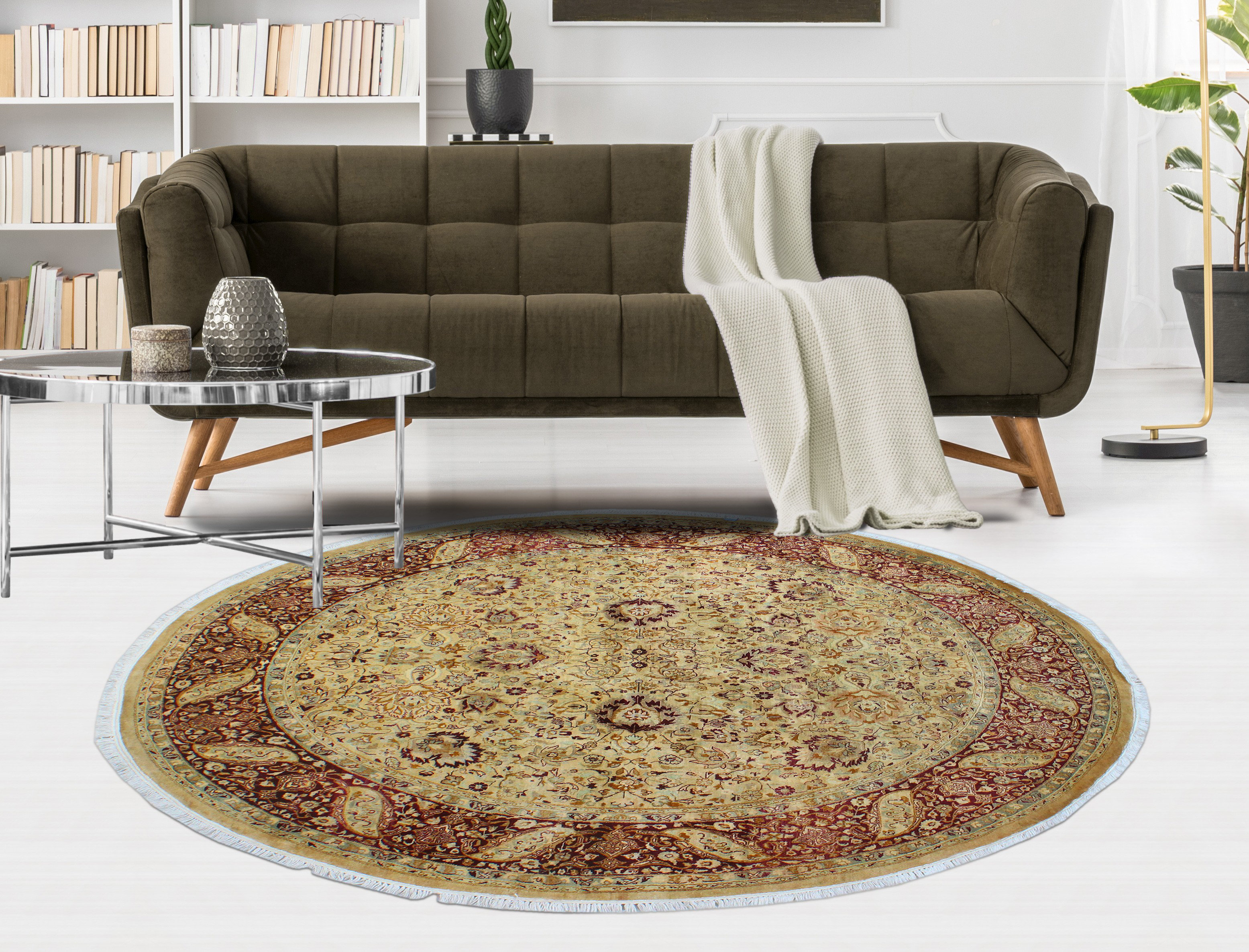 Isabelline Pak-Persian Dominik Gold Round Rug | Wayfair