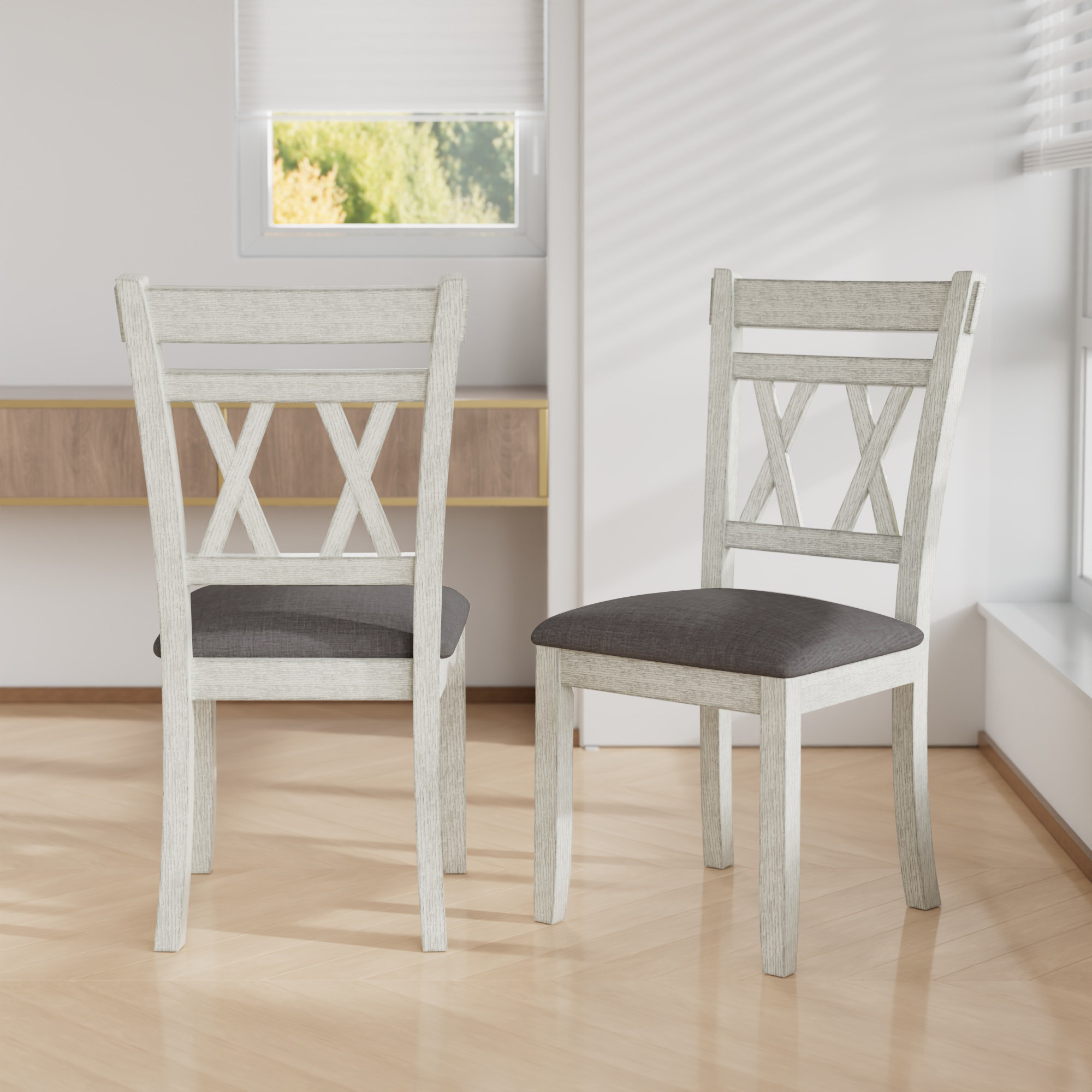 Gracie Oaks Dubreuil Solid Wood Dining Chairs Set Of 2, Upholstered ...