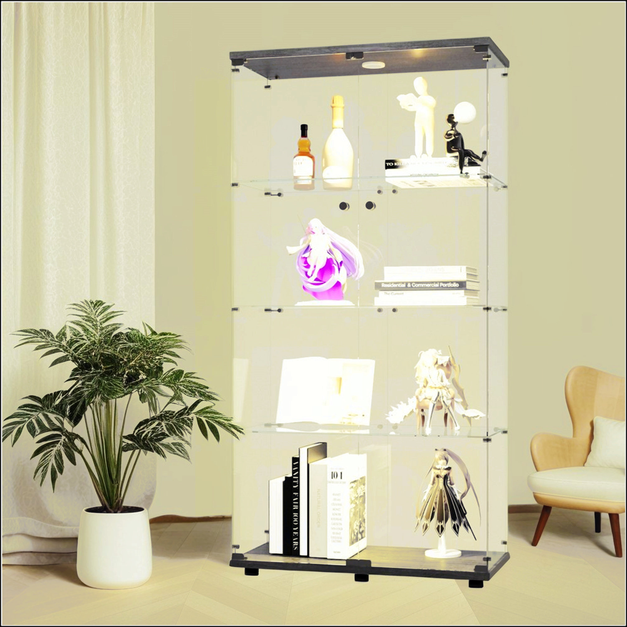 Wrought Studio Lighted Two Door Glass Cabinet Glass Display Cabinet ...