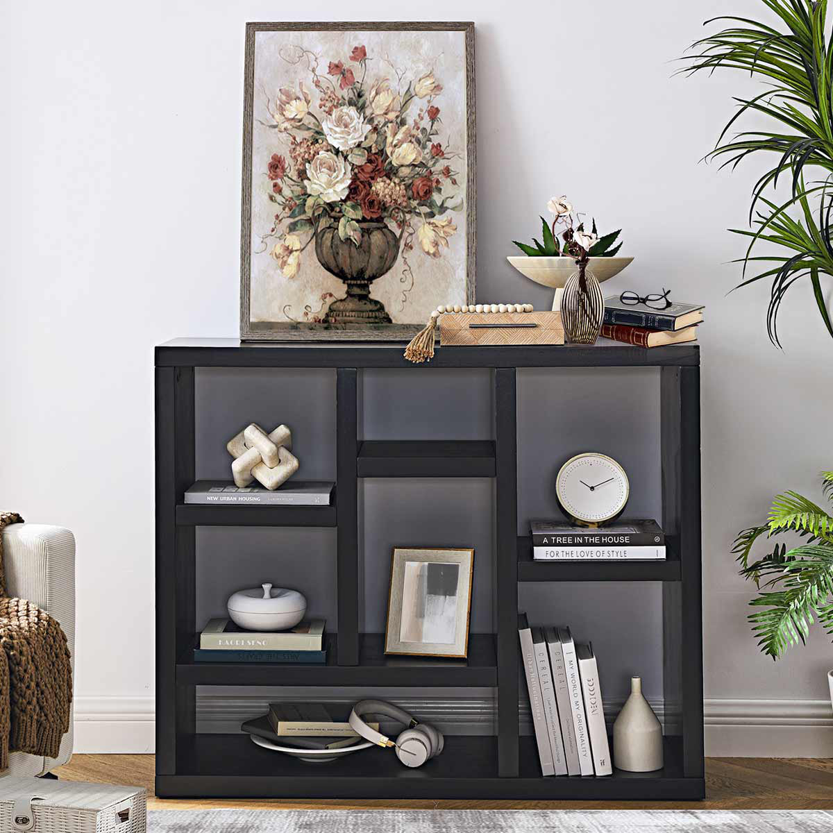 Ebern Designs Open Wooden Open Shelf Bookcase With 7 Cube Storage ...