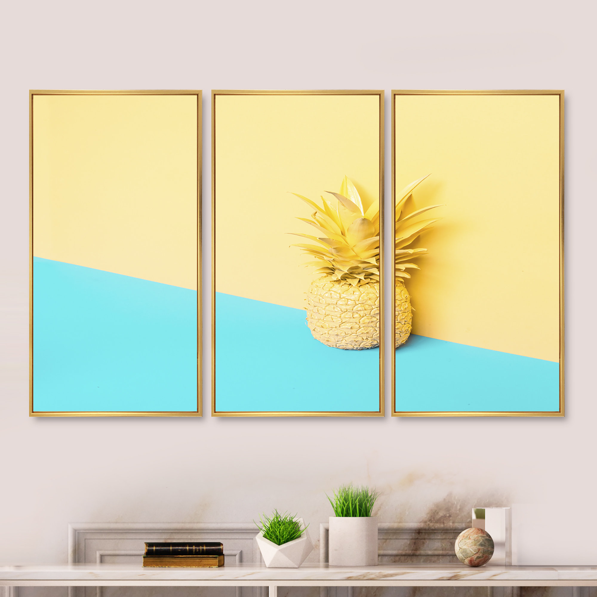 DesignArt " Pink And Blue Pinapple " 3 - Pieces | Wayfair
