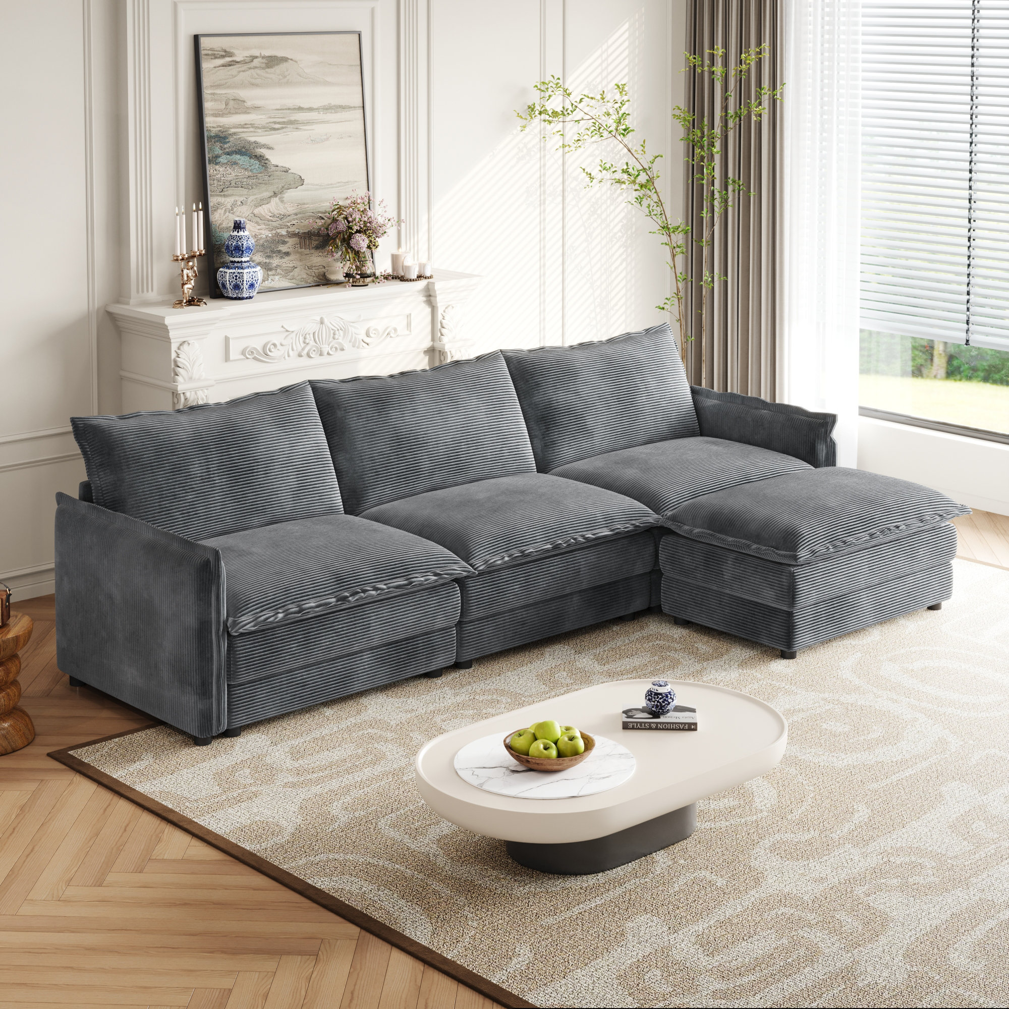 Mercer41 Moveable Footrest Cozy Corduroy Sofa Set Ideal For Living Room ...