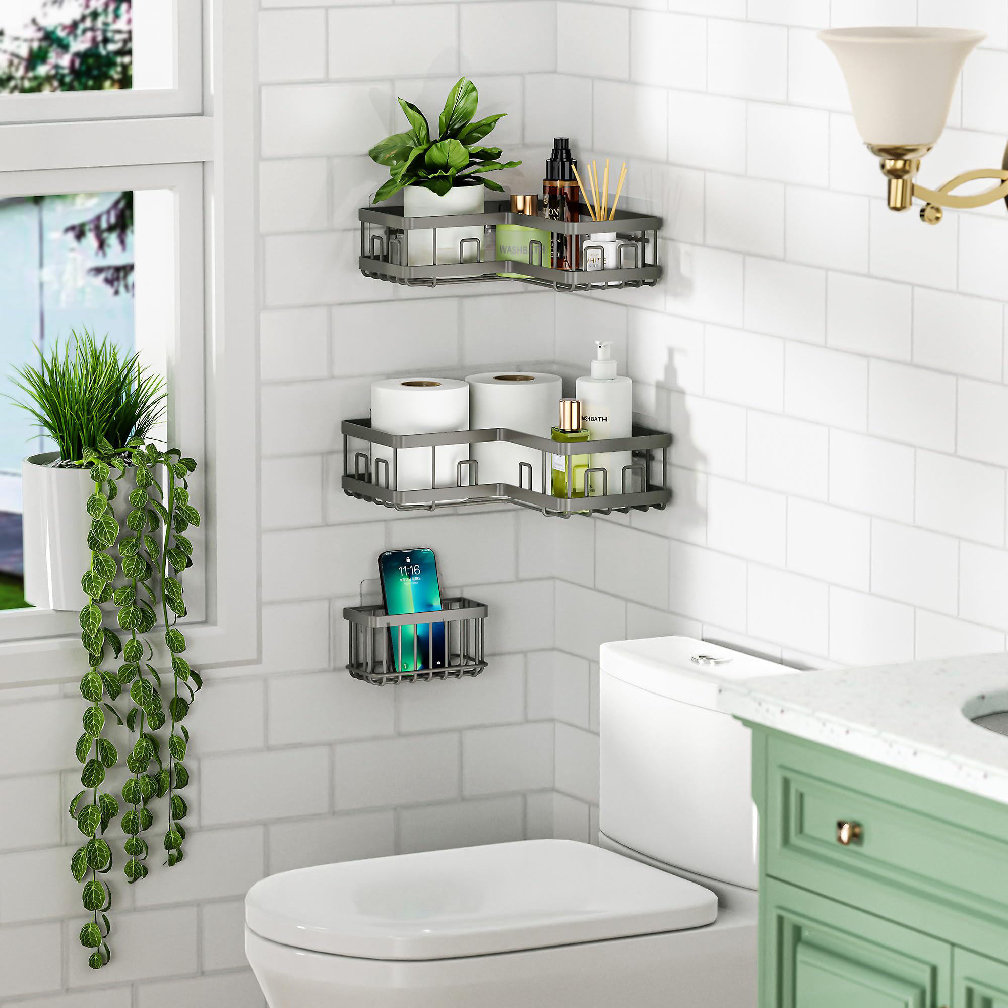 Rebrilliant Rauri Adhesive Stainless Steel Shower Caddy | Wayfair