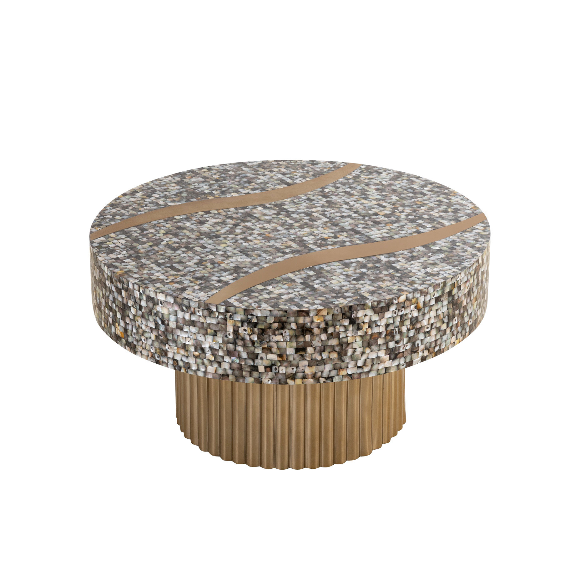 Everly Quinn Stainless Steel Base Coffee Table, Mother Of Pearl Top ...