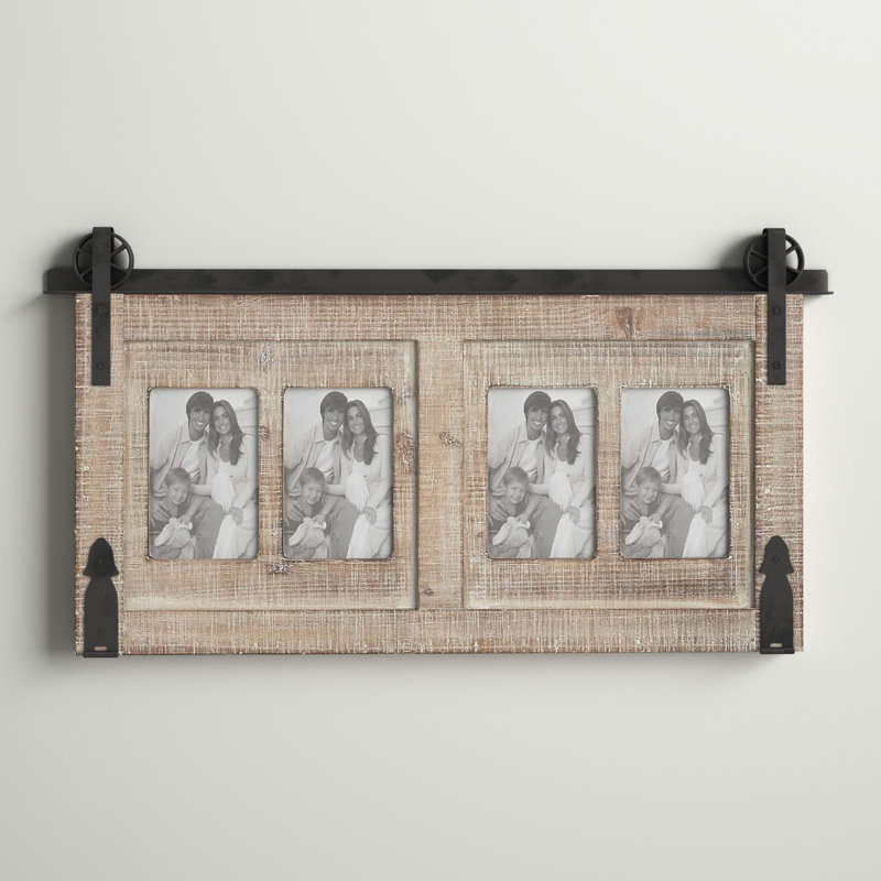 Dovecove Sigtuna Wooden 4 Slot Brown Wall Photo Frame with Metal Accent ...
